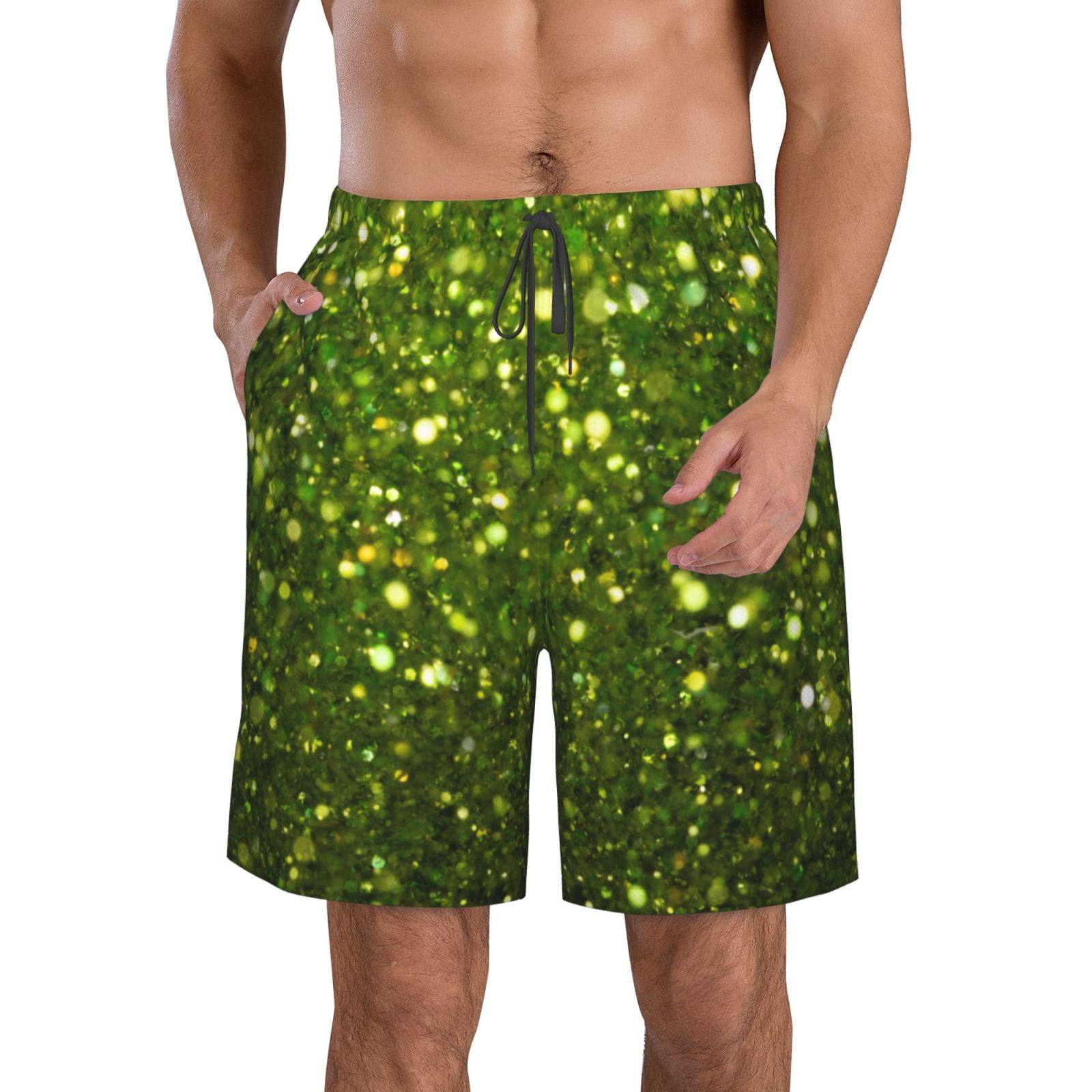 Goofa Green Glitter Sparkle Printed Mens Swim Trunks Summer Quick Dry ...