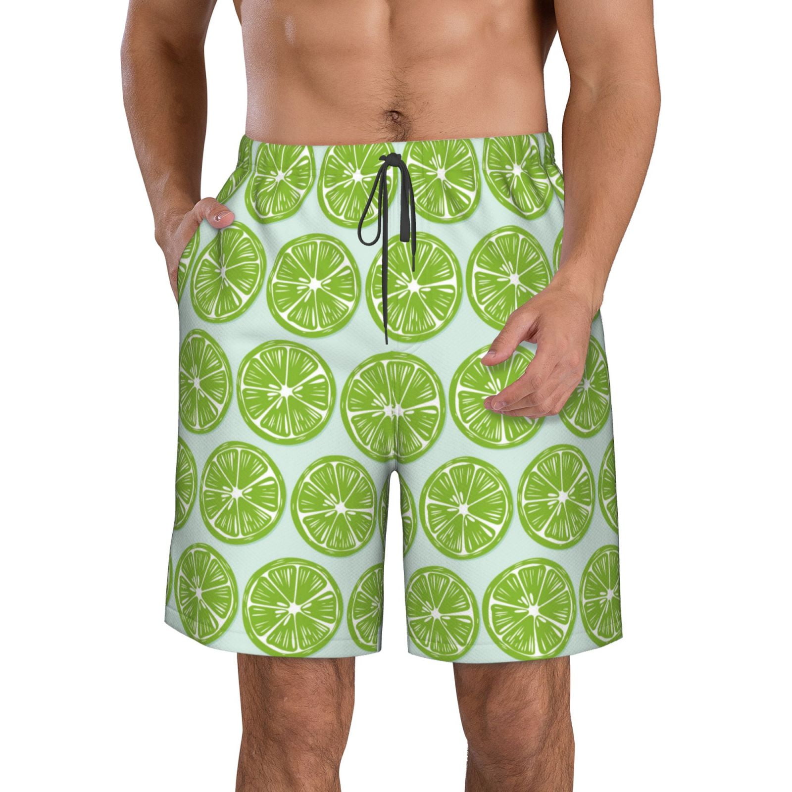 Goofa Green Lemon Slices Printed Mens Swim Trunks Summer Quick Dry ...
