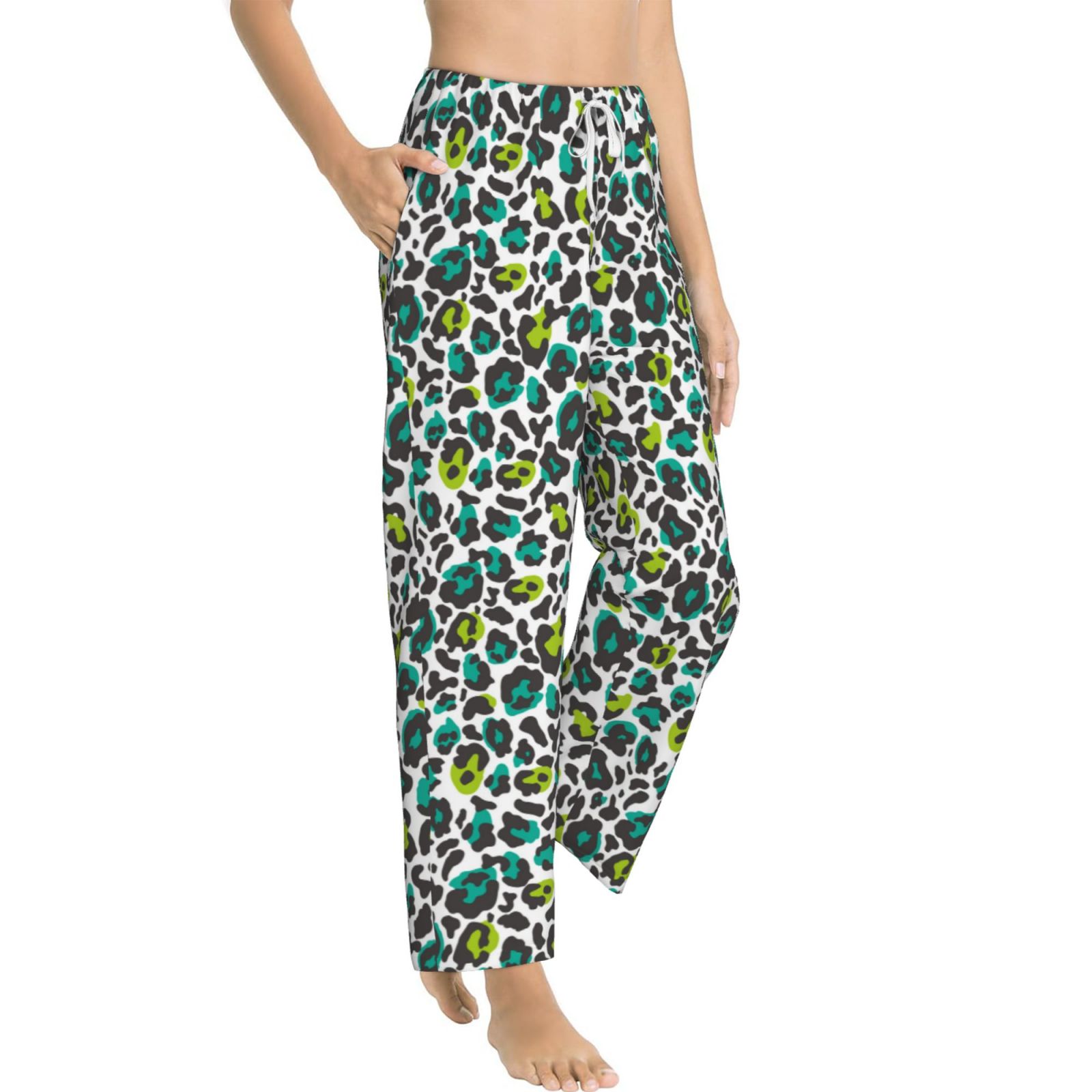 Goofa Green Leopard Printed Soft Pajama Pants for Women, Wide Leg Comfy ...