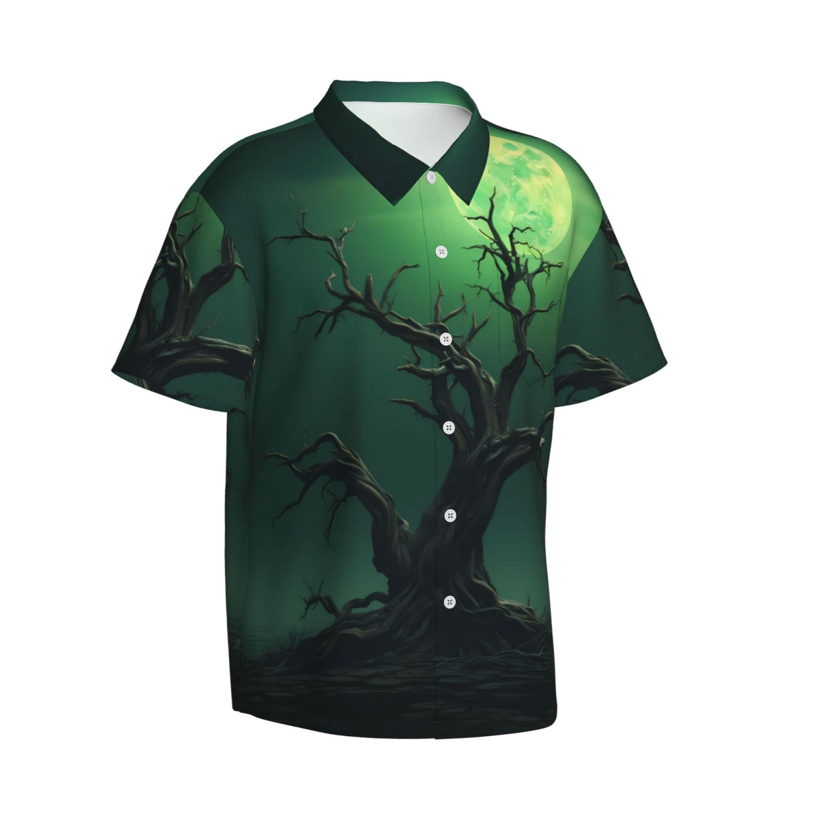 Goofa Green Night Sky Moon Branches Hawaiian Shirt for Men, Unisex ...