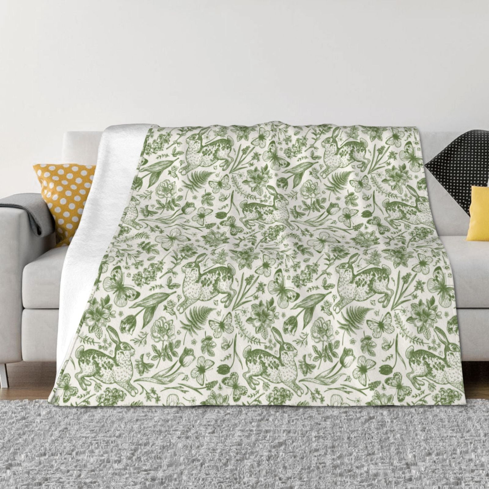 Goofa Green Rabbit Pattern Fleece Throw Blanket for Couch, Soft ...