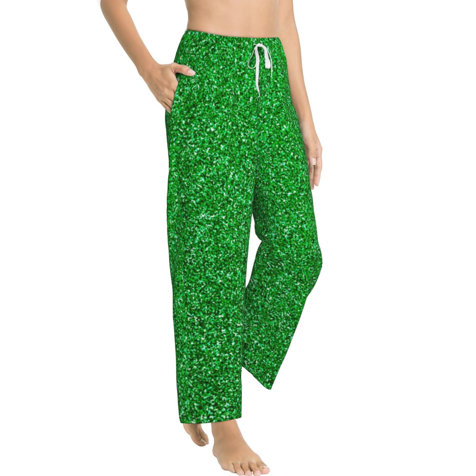 Goofa Green Sparkling Shiny Printed Soft Pajama Pants for Women, Wide ...