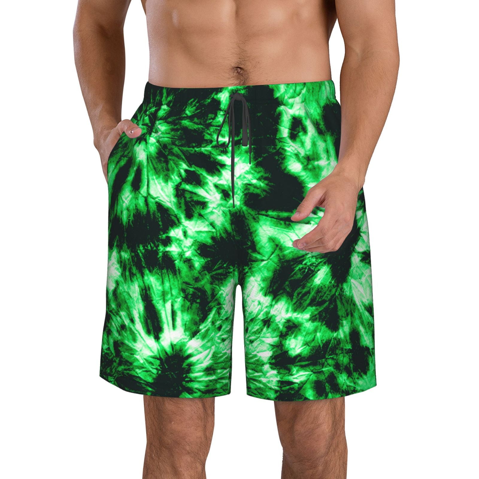 Goofa Green Tie Dye Printed Mens Swim Trunks Summer Quick Dry Short ...