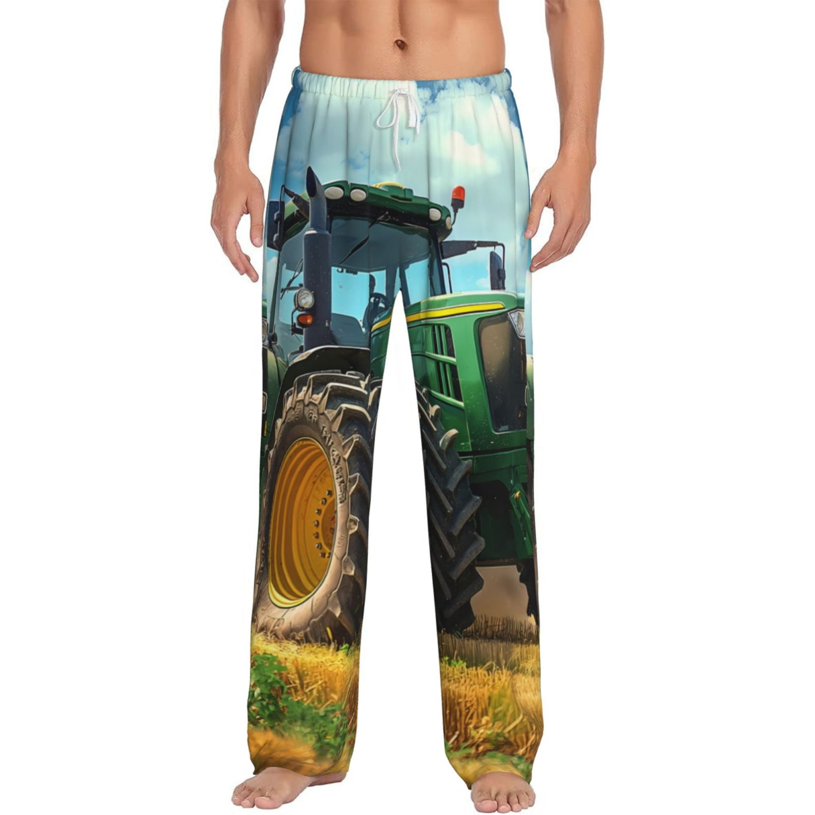 Goofa Green Tractor Field Pattern Printed Soft Pajama Pants for Men ...