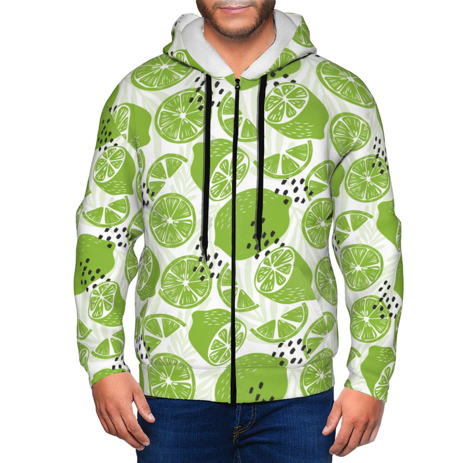 Goofa Green Various Lemons Pattern Mens Full-zip Hoodie, Zip-up Pullover Hooded Sweatshirt ...