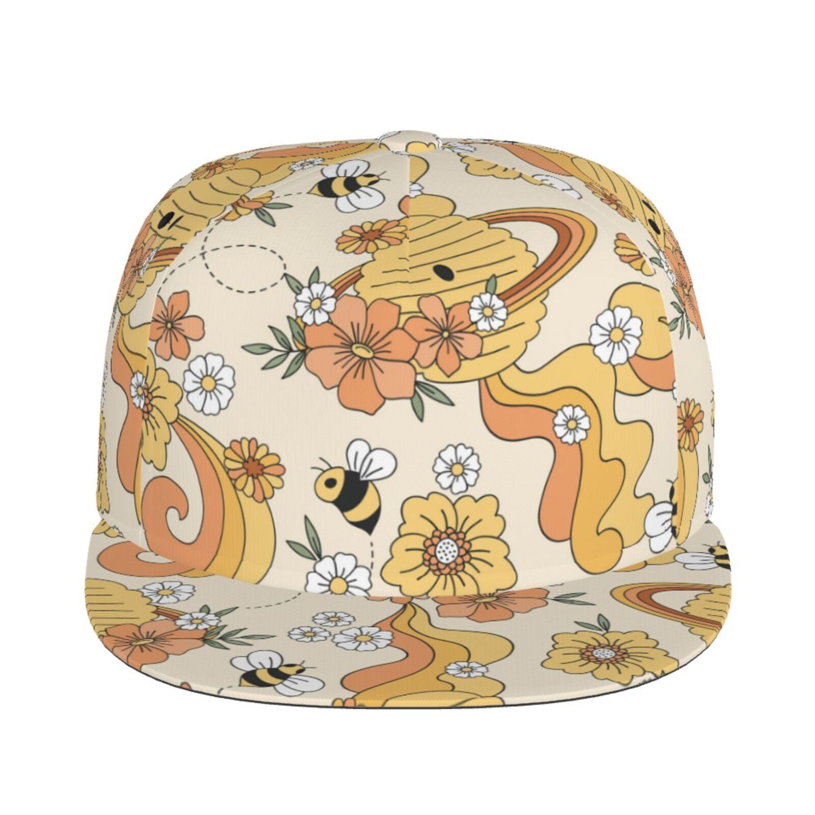 Goofa Groovy Floral Printed Men's Baseball Cap,Straight Brim Hat,Golf ...