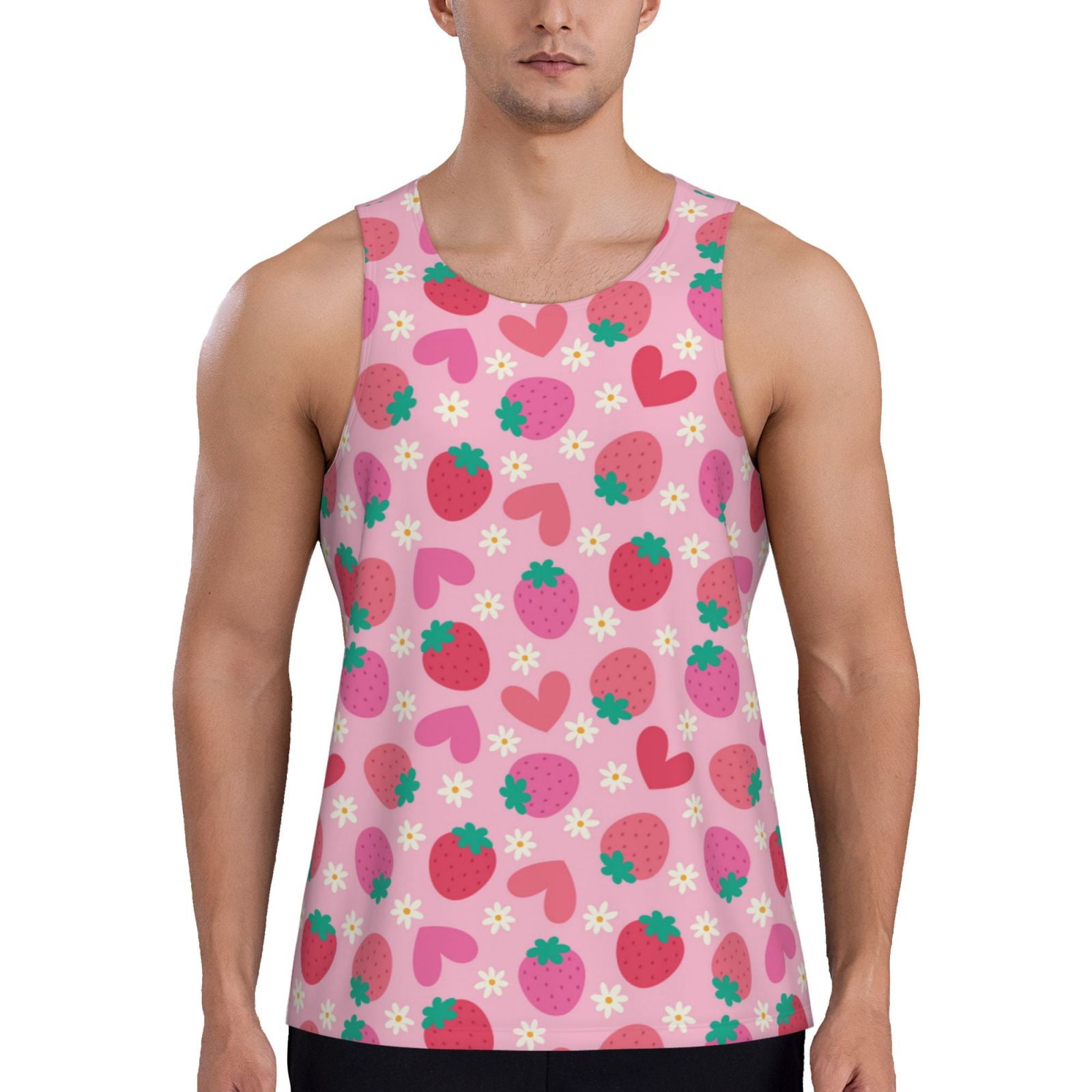 Goofa Haear Strawberry Pattern Men's Workout Tank Top Slim-Fit Tank ...