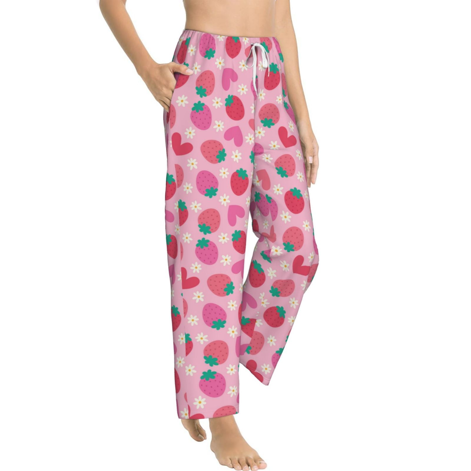 Goofa Haear Strawberry Printed Soft Pajama Pants for Women, Wide Leg ...