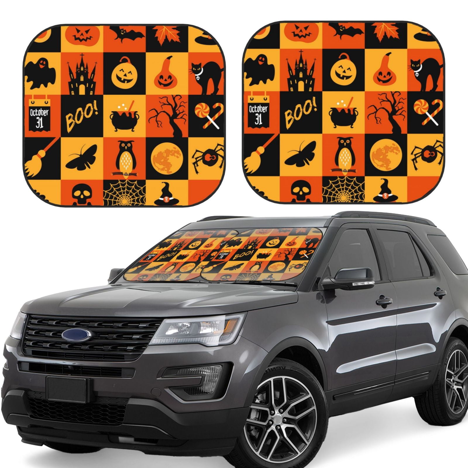 Goofa Halloween Banner Symbols Pattern 2 Piece Car Windshield Sun Shade ...