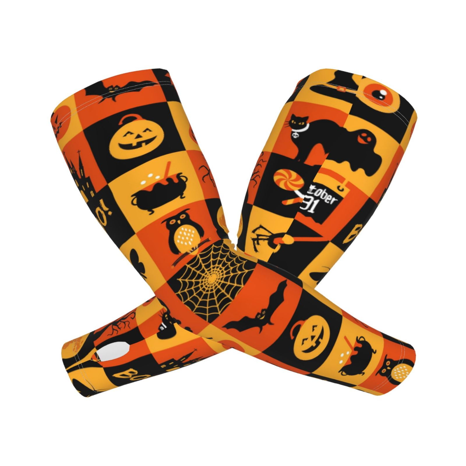 Goofa Halloween Banner Symbols Pattern UV Sun Protection Arm Sleeves ...