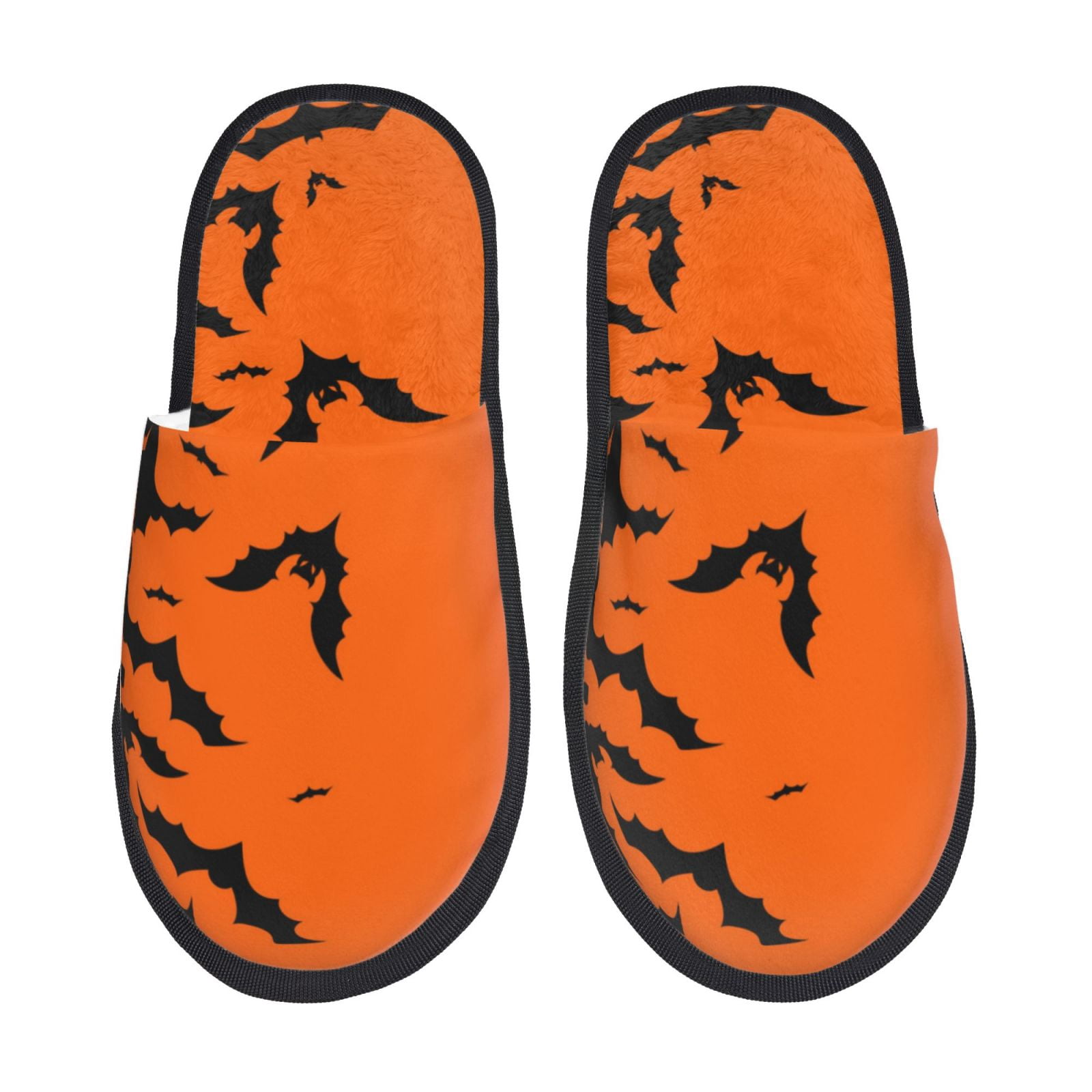 Goofa Halloween Bats Pattern Plush Furry Slippers for Men & Women, Cozy ...