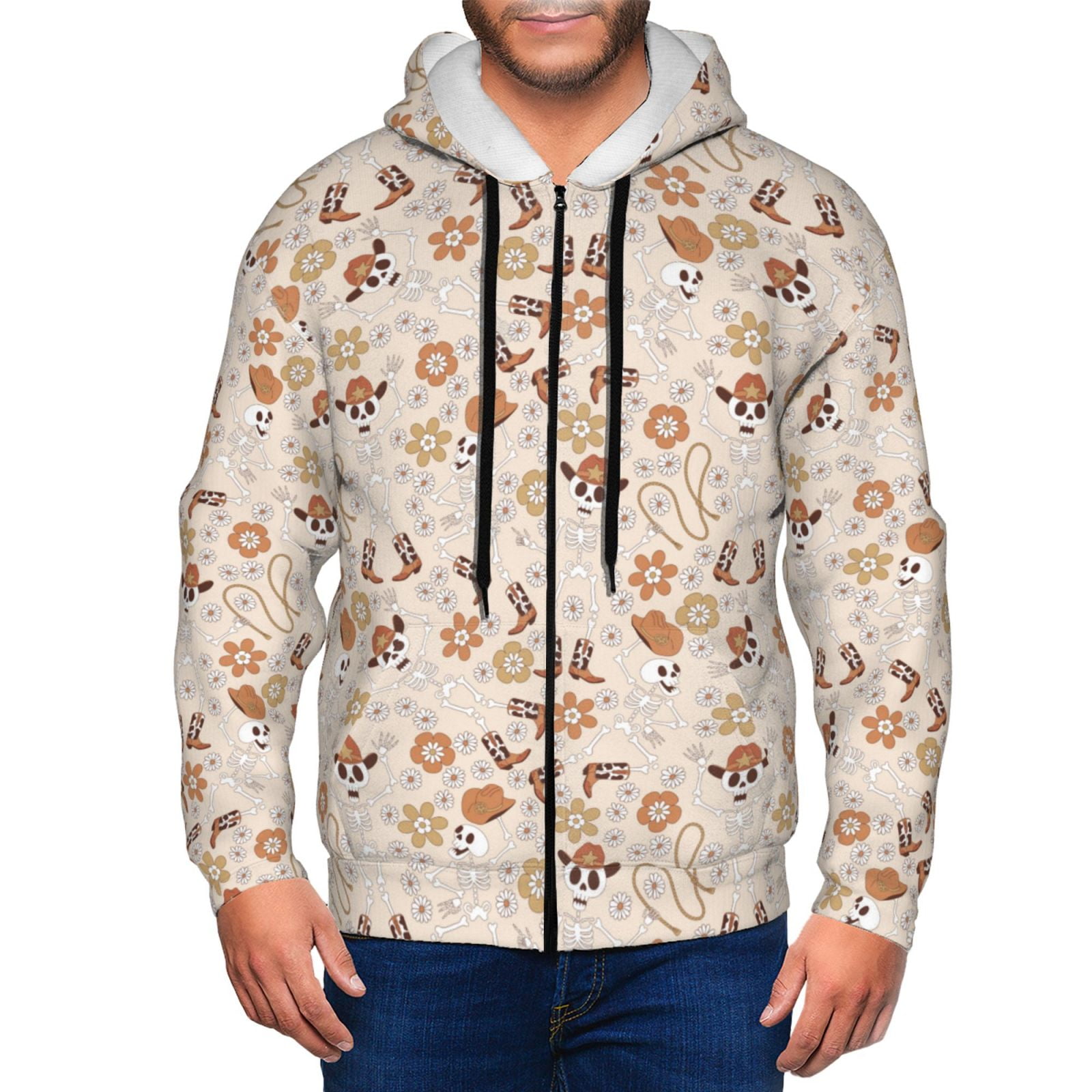 Goofa Halloween Dancing Cowboy Skeleton Pattern Mens Full-zip Hoodie ...
