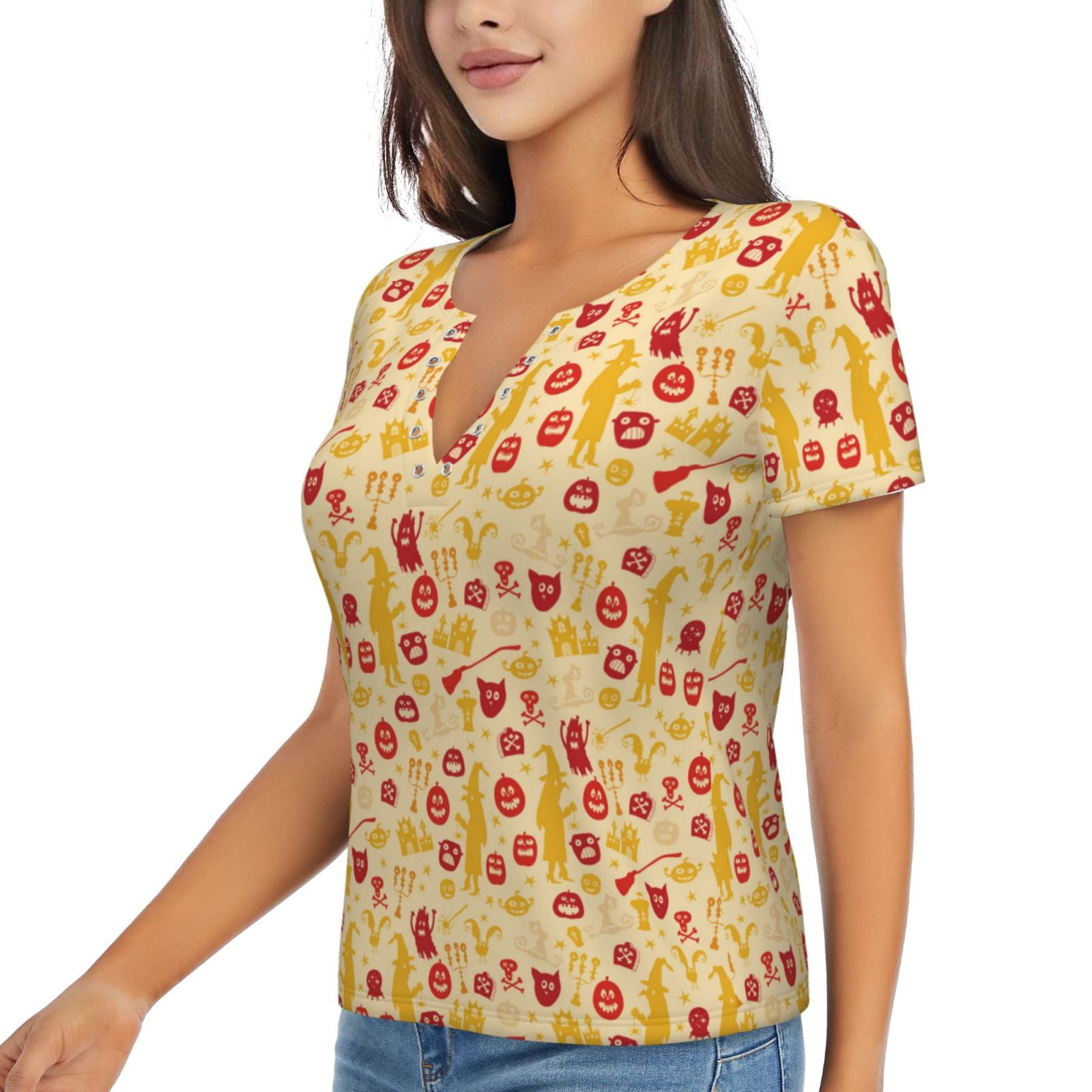 Goofa Halloween Elements Pattern Womens Deep V Neck Low Cut Tops Casual ...