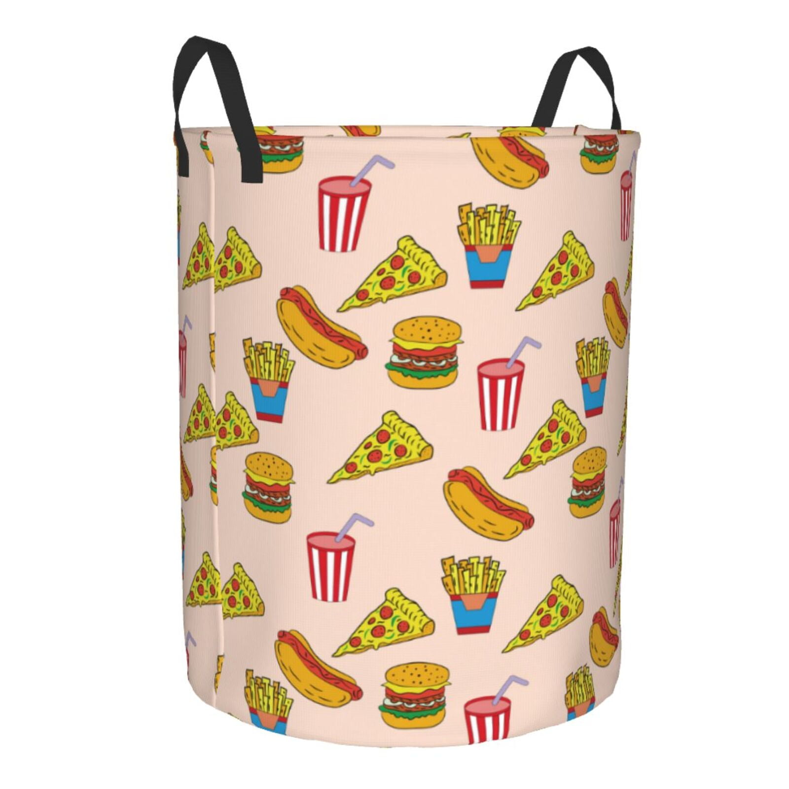 Goofa Hamburger Pizza Coke Printed Circular Hamper,Laundry Basket with ...