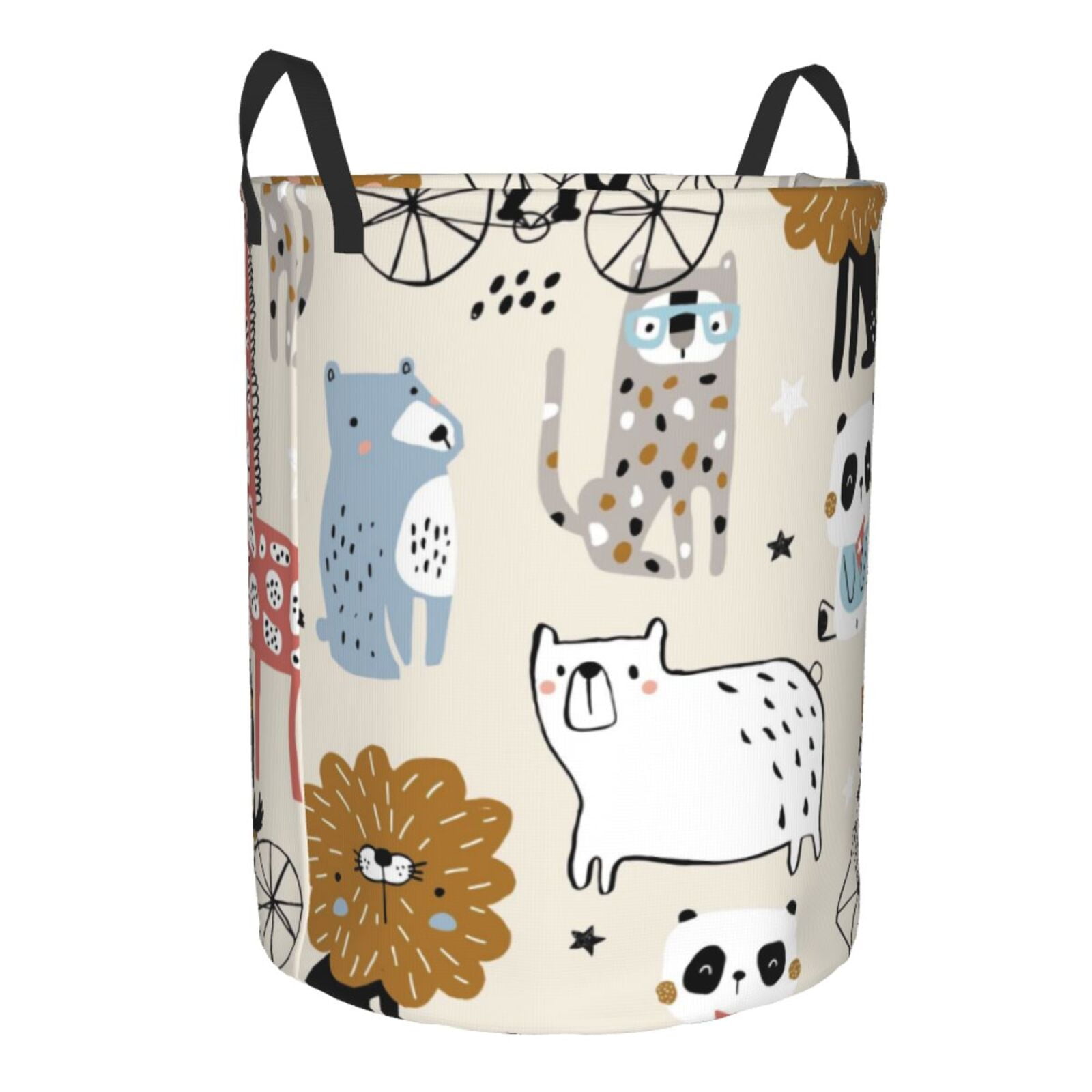 Goofa Hand Drawn Animals Printed Circular Hamper,Laundry Basket with ...