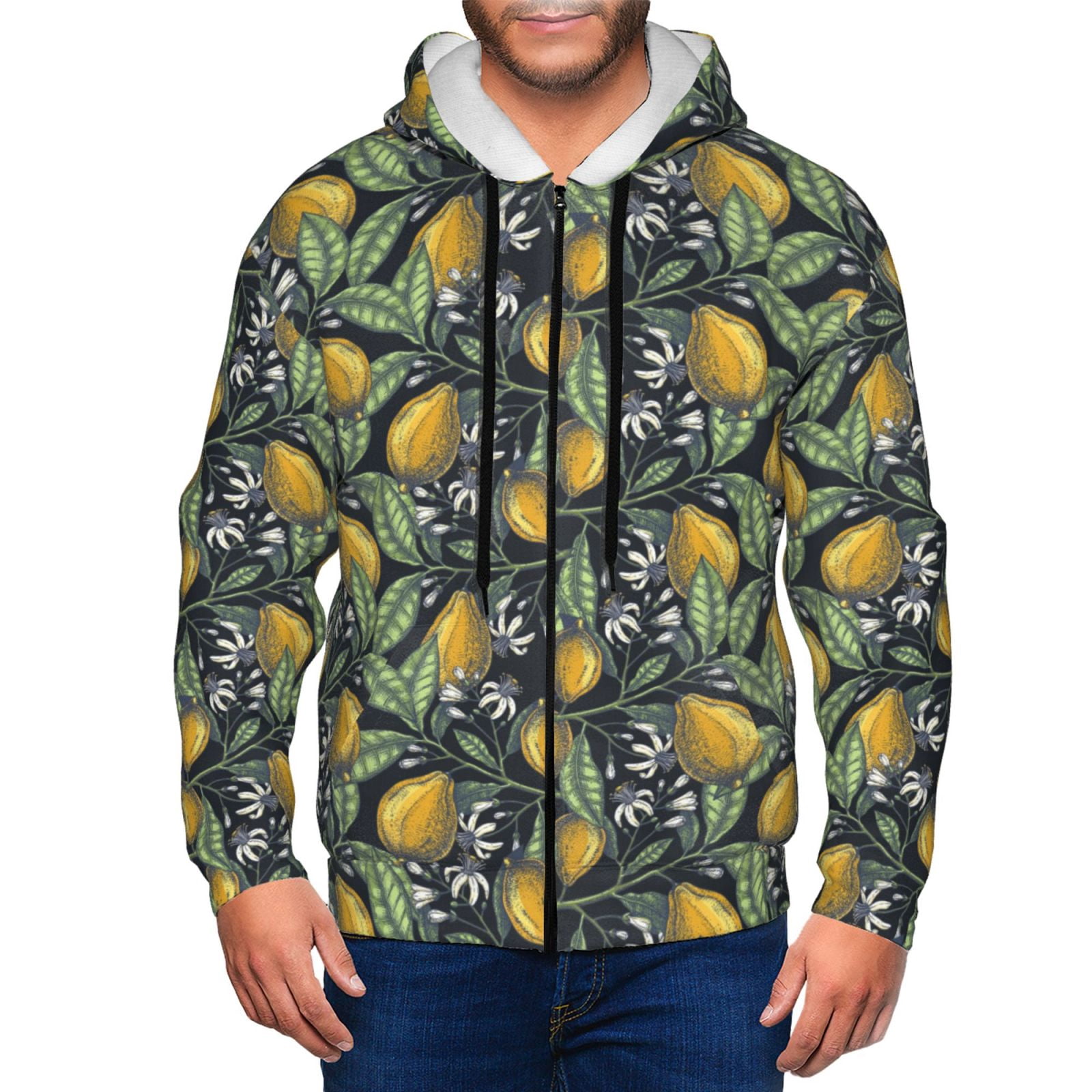 Goofa Hand Drawn Citrus Fruits Elegant Lemons Pattern Mens Full-zip ...