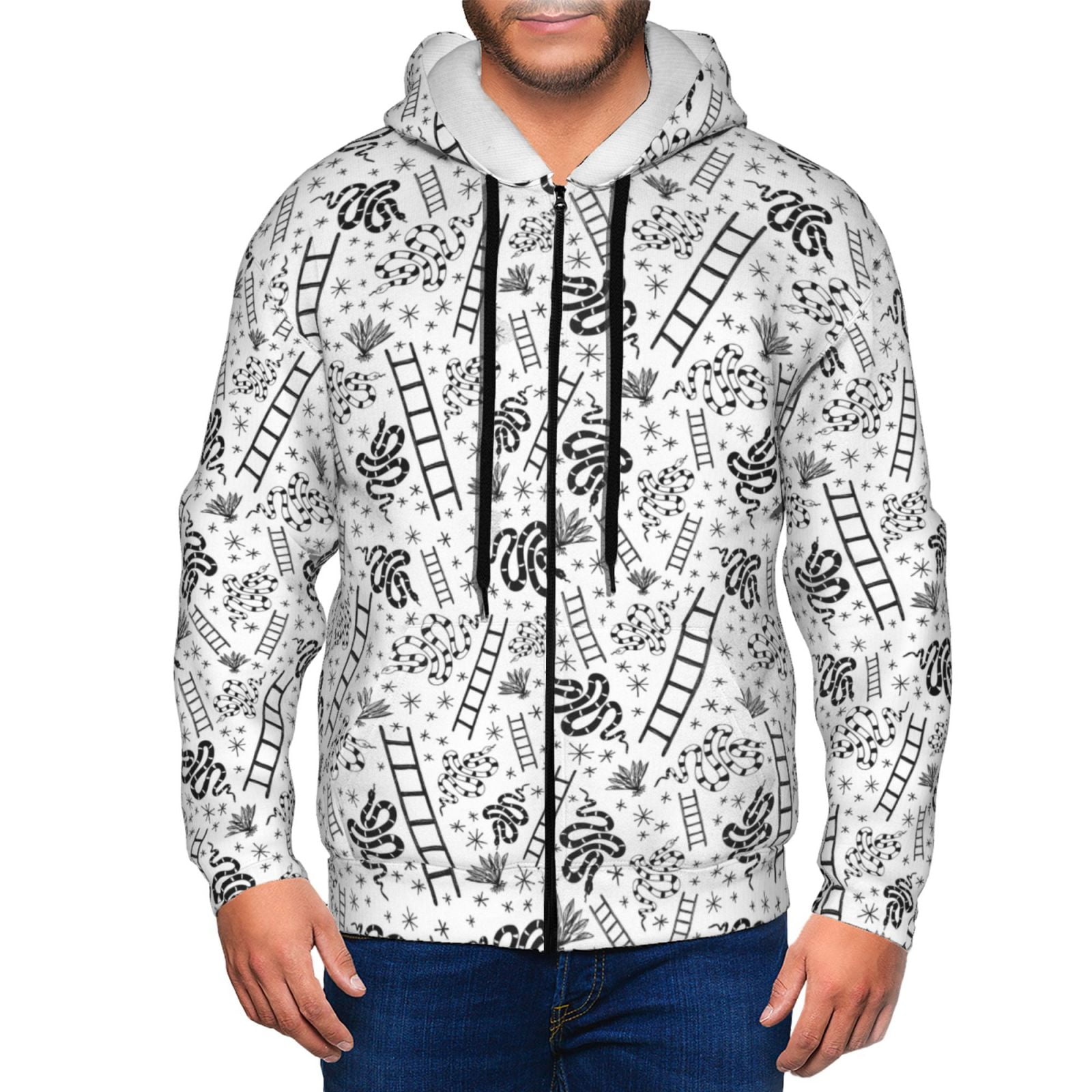 Goofa Hand Drawn Snake Pattern Mens Full-zip Hoodie, Zip-up Pullover ...