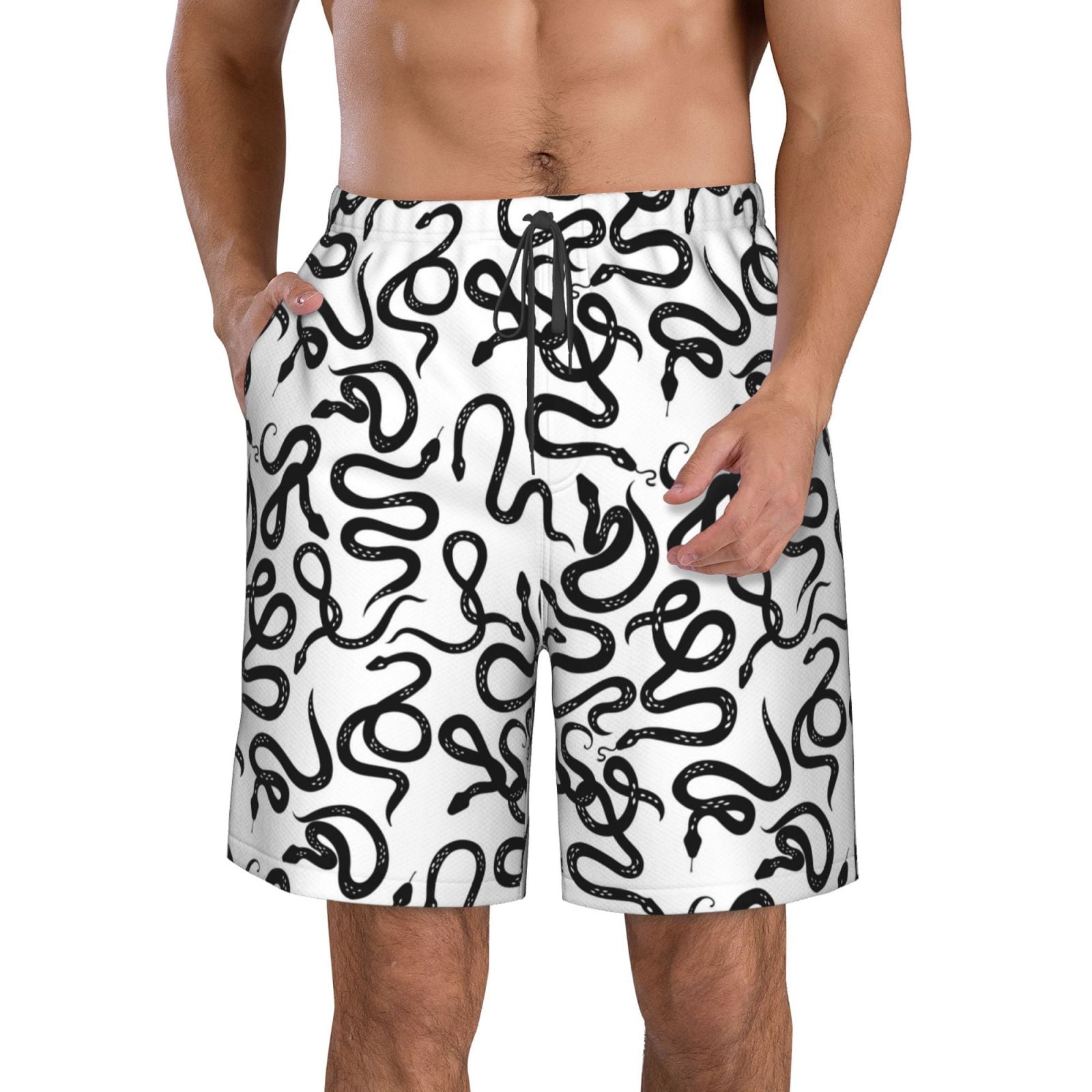 Goofa Hand Drawn Snake Printed Mens Swim Trunks Summer Quick Dry Short ...
