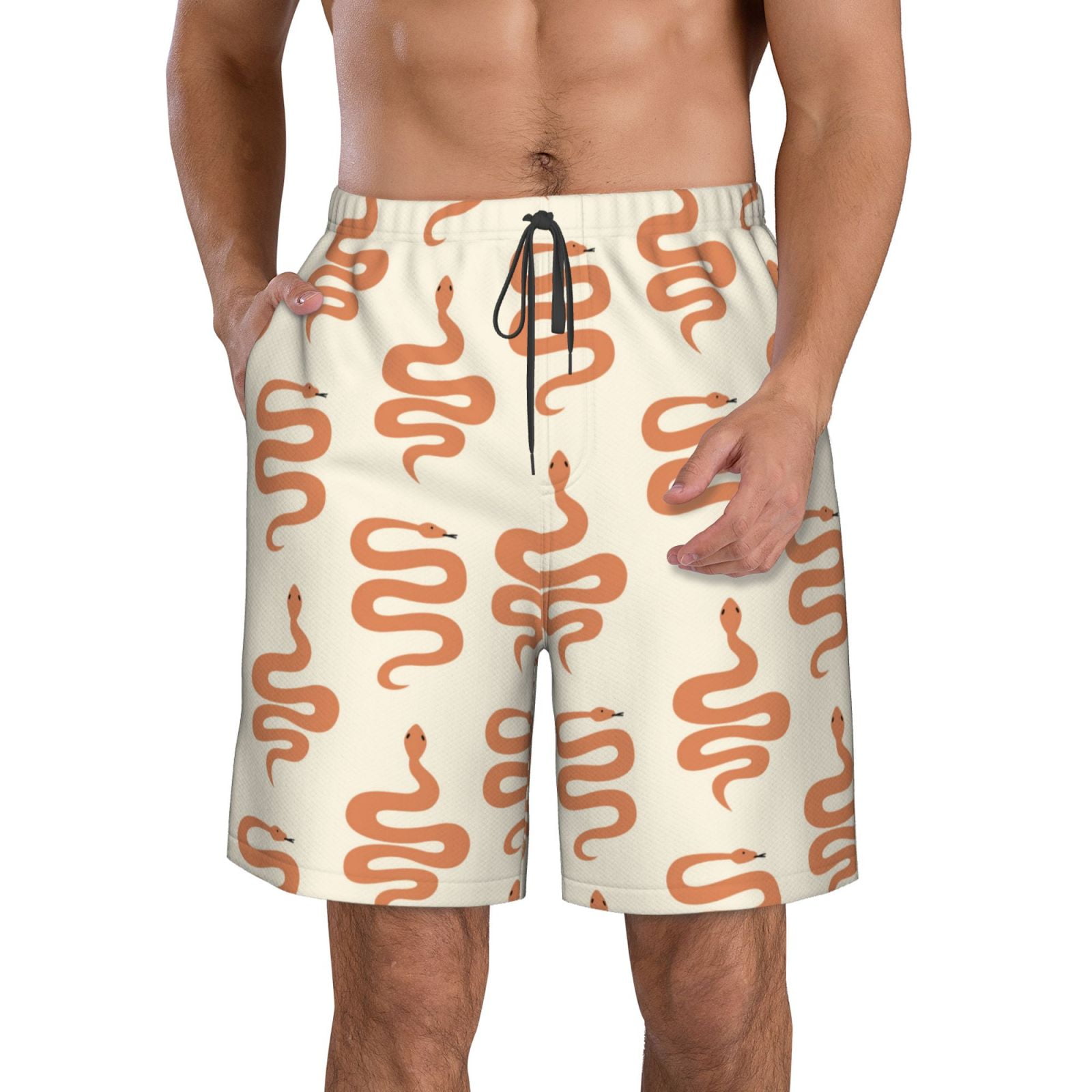 Goofa Hand Drawn Snake Printed Mens Swim Trunks Summer Quick Dry Short ...