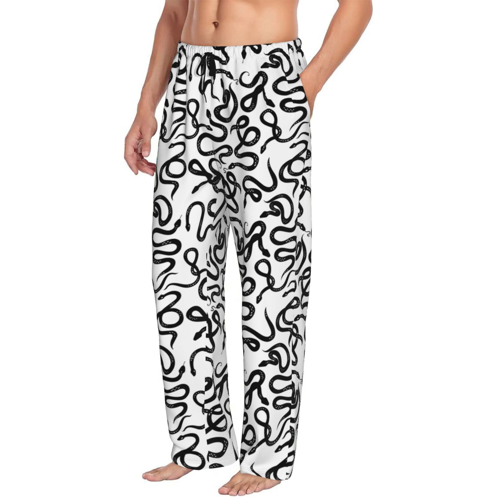 Goofa Hand Drawn Snake Printed Soft Pajama Pants for Men, Wide Leg ...