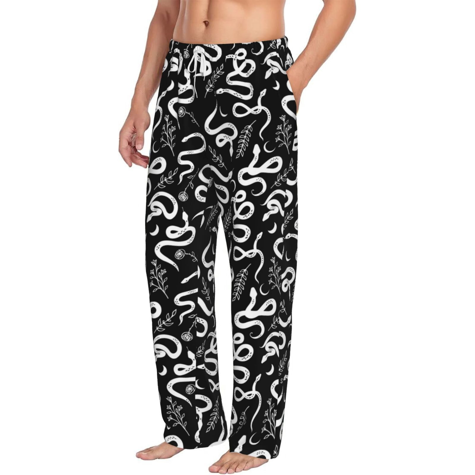 Goofa Hand Drawn Snake Printed Soft Pajama Pants for Men, Wide Leg ...