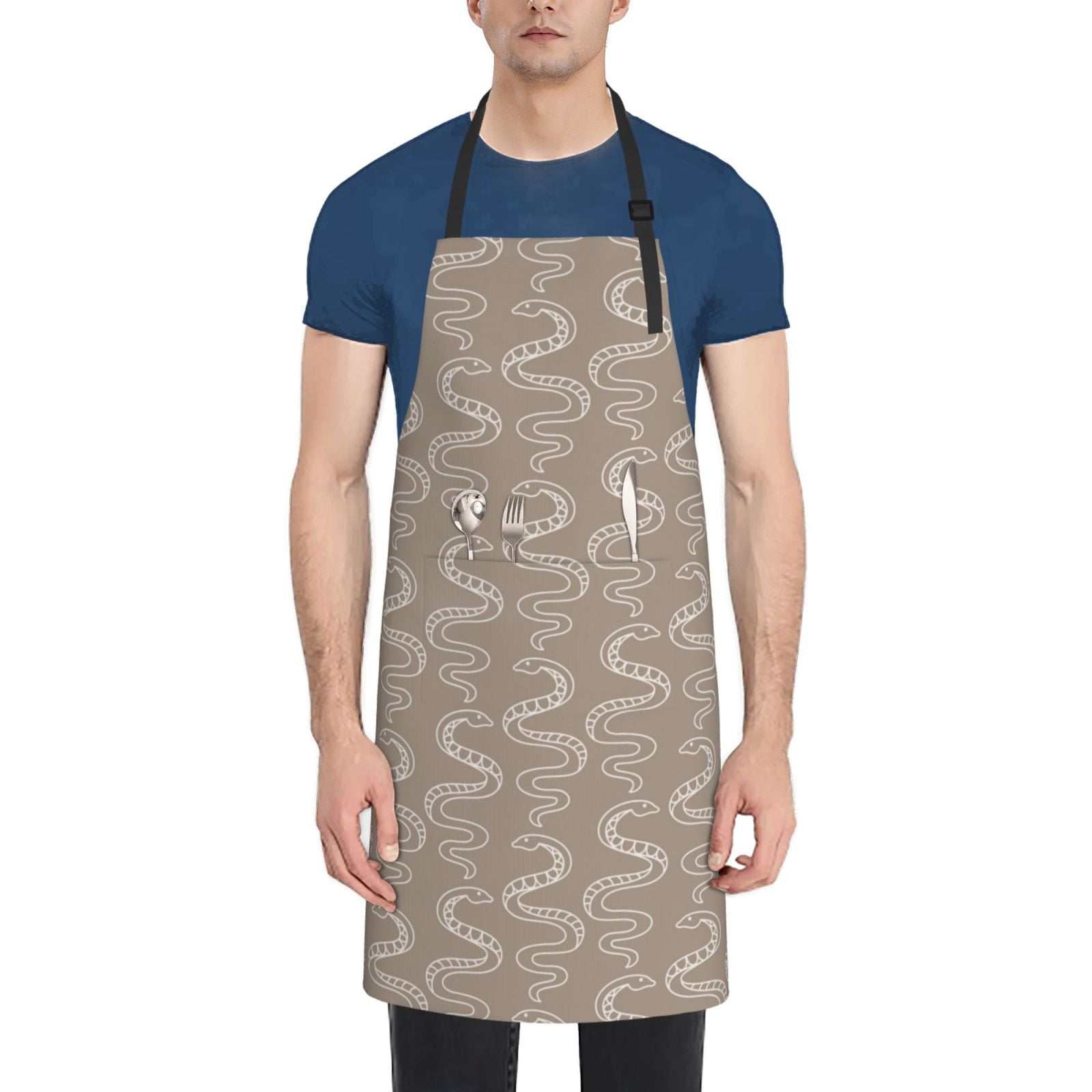 Goofa Hand Drawn Snake Printed Waterproof Apron 33" Chef Aprons for Men ...