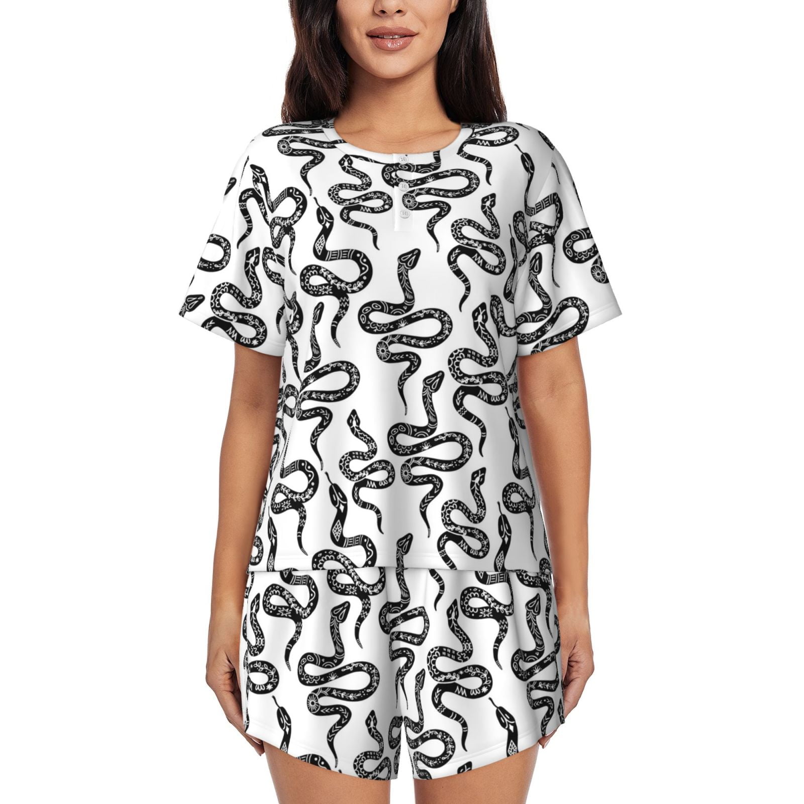 Goofa Hand Drawn Snake for Womens Cotton 2 Piece Pajamas Set Classic ...
