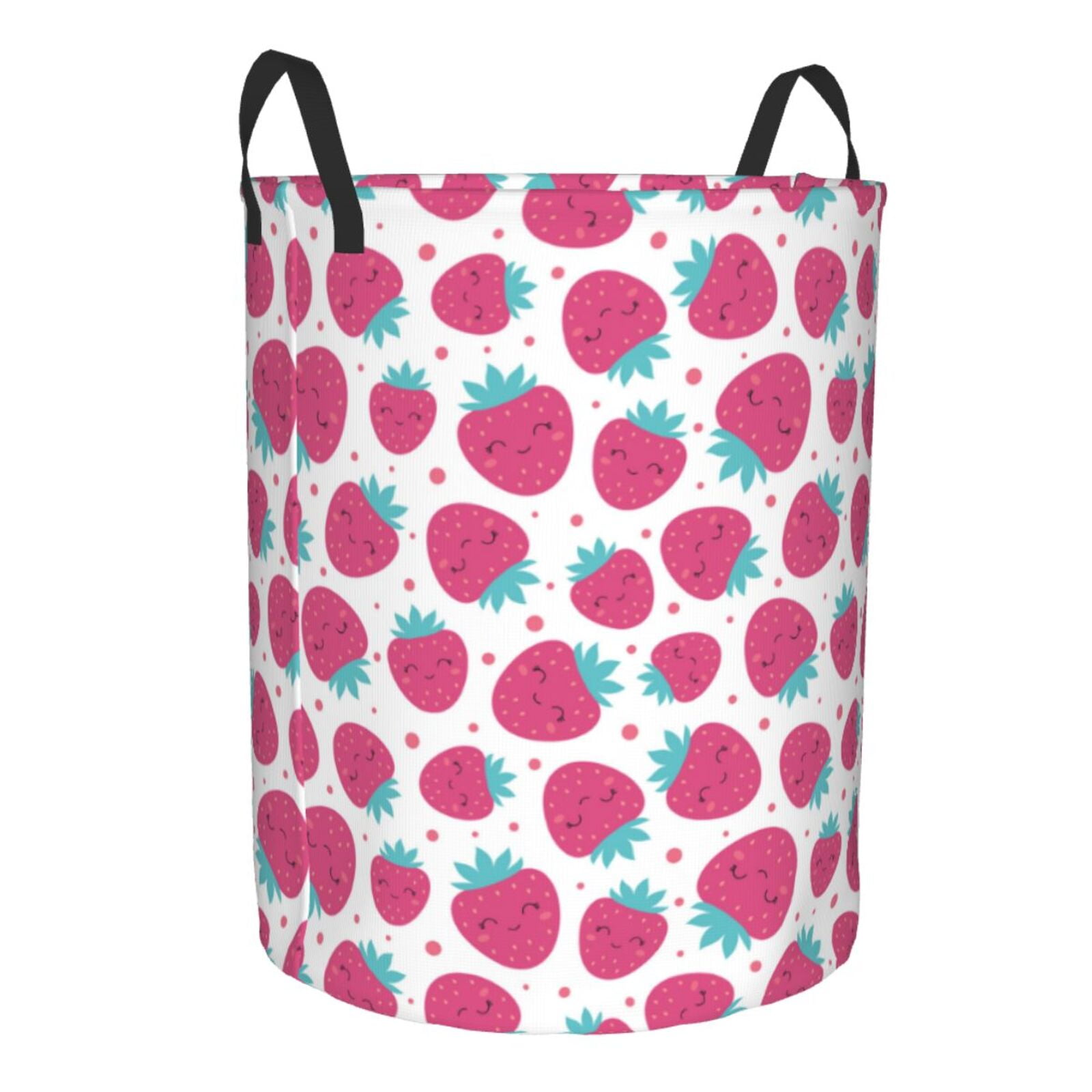Goofa Hand Drawn Strawberry Printed Circular Hamper,Laundry Basket with ...