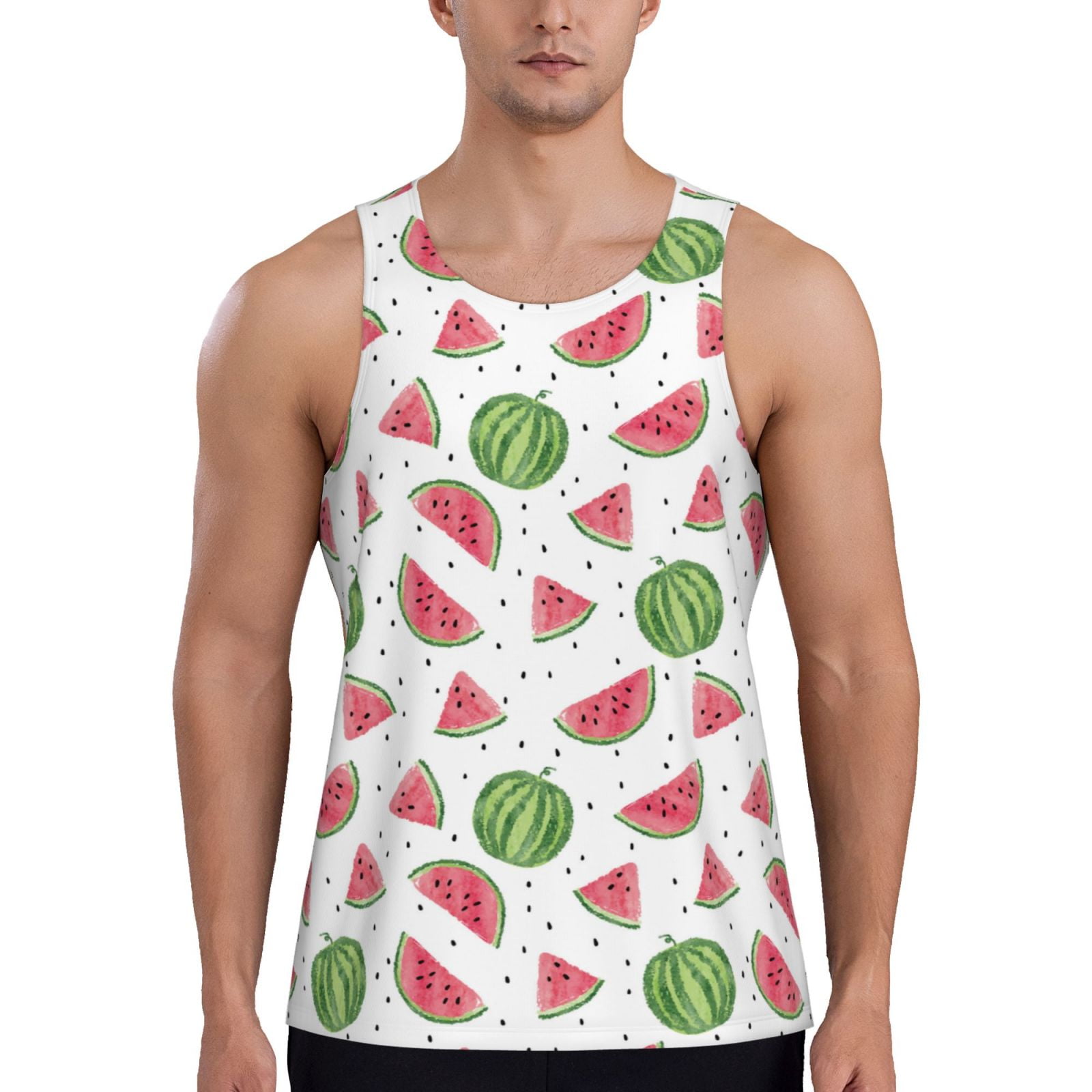Goofa Hand Drawn Watermelon Pattern Men's Workout Tank Top Slim-Fit ...