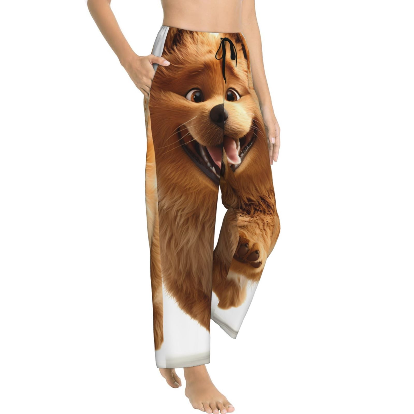 Goofa Happy Fluffy Running Dog Printed Soft Pajama Pants for Women ...