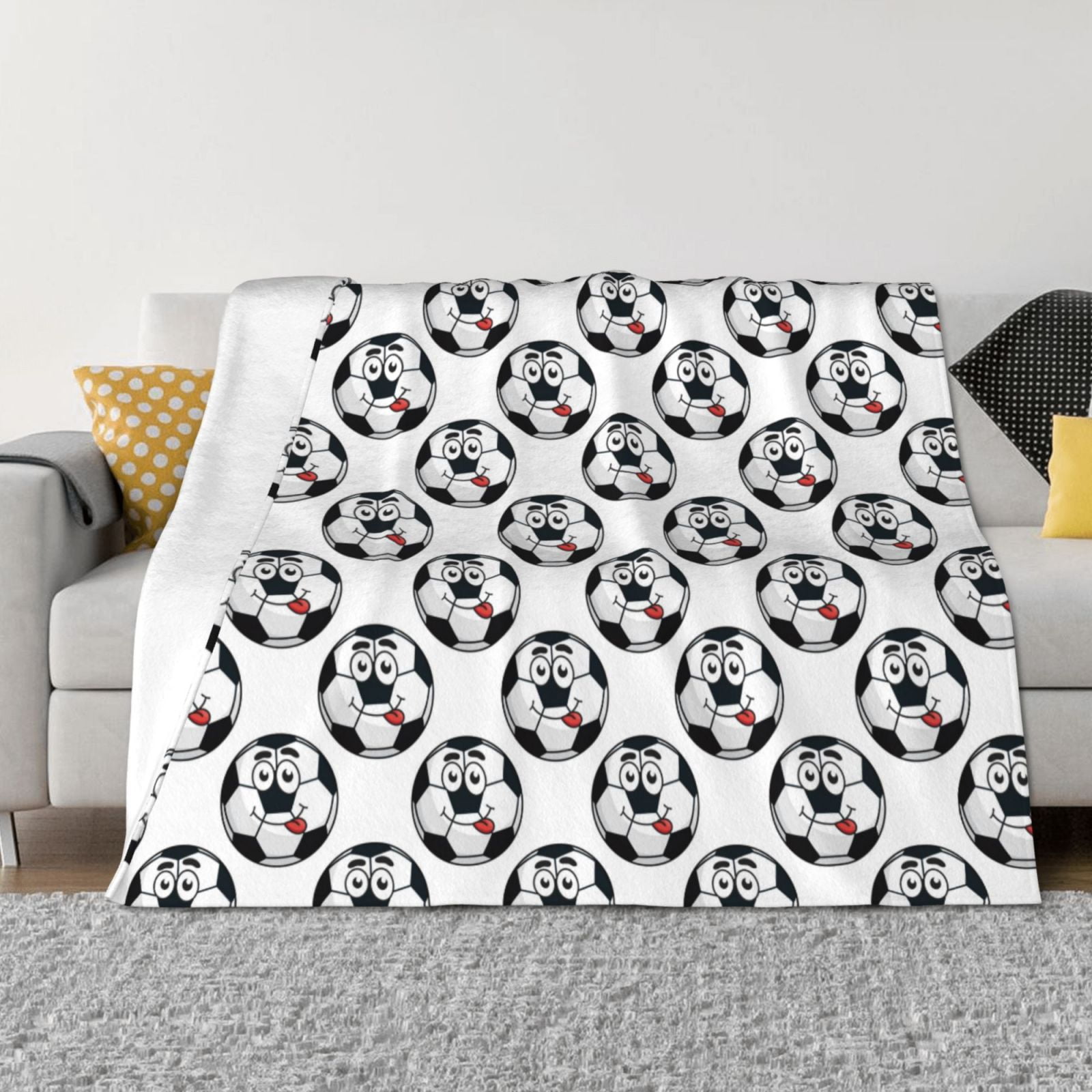 Goofa Happy Football Pattern Fleece Throw Blanket for Couch, Soft ...