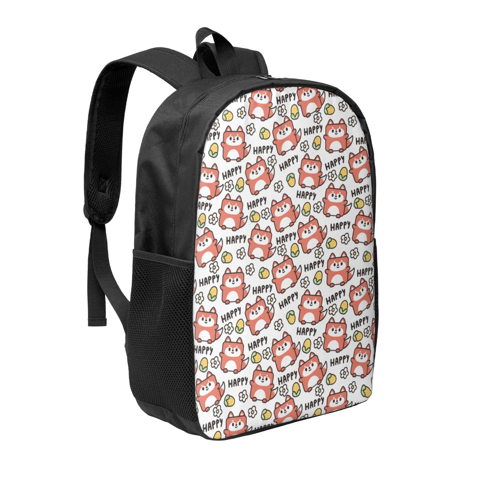 Goofa Happy Foxy Faces Pattern 17in Student Backpack - School, Travel ...