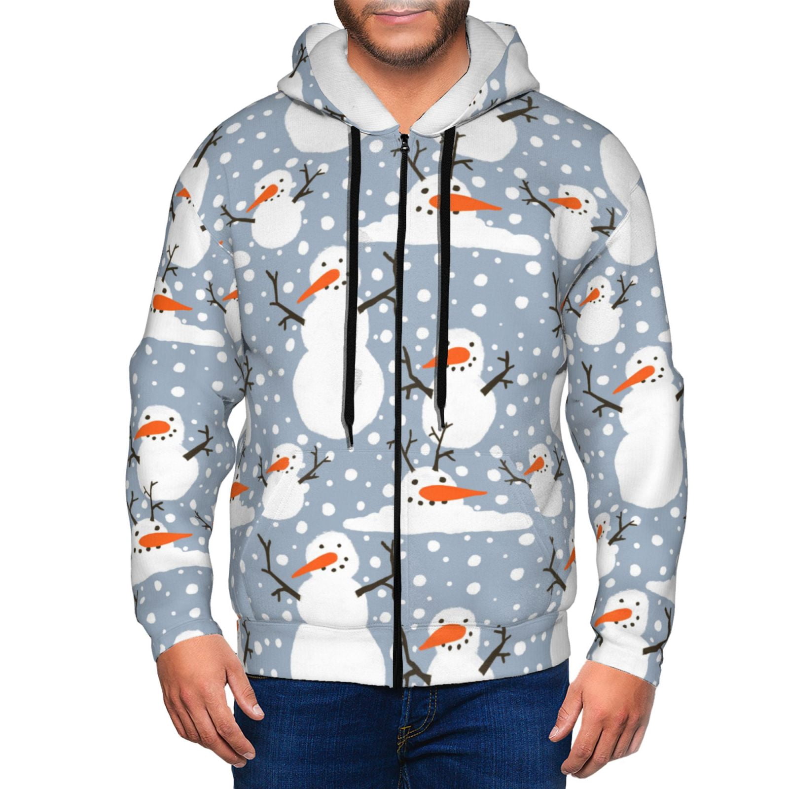 Goofa Happy Snowmen Snowfall Pattern Mens Full-zip Hoodie, Zip-up ...