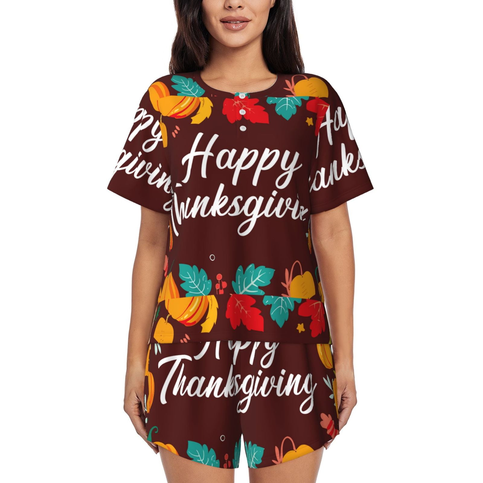 Goofa Happy Thanksgiving for Womens Cotton 2 Piece Pajamas Set Classic ...