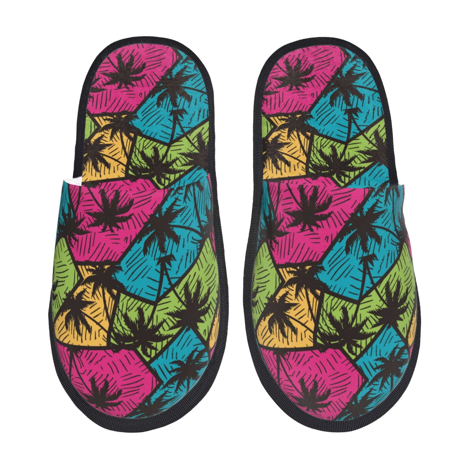 Goofa Hawaii Palms Pattern Plush Furry Slippers for Men & Women, Cozy ...