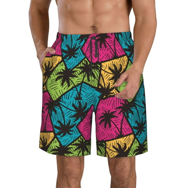 Goofa Hawaii Palms Printed Mens Swim Trunks Summer Quick Dry Short
