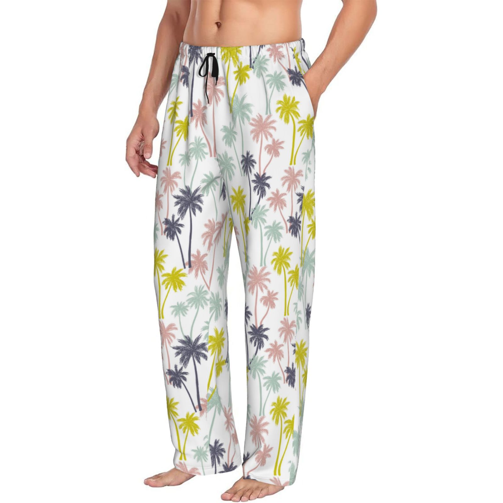 Goofa Hawaiian Coconut Tree Printed Soft Pajama Pants for Men, Wide Leg ...