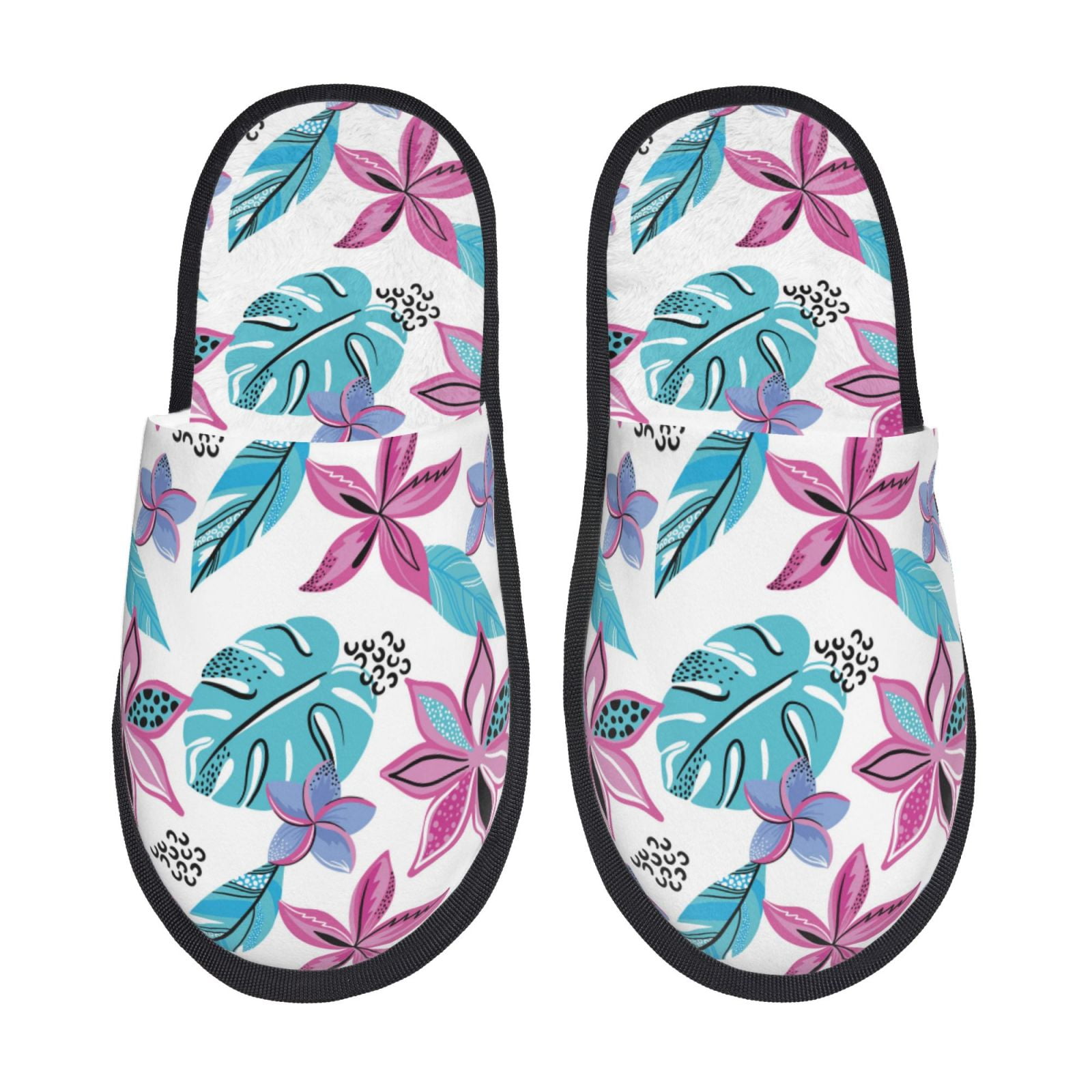Goofa Hawaiian Style Pattern Plush Furry Slippers for Men & Women, Cozy ...