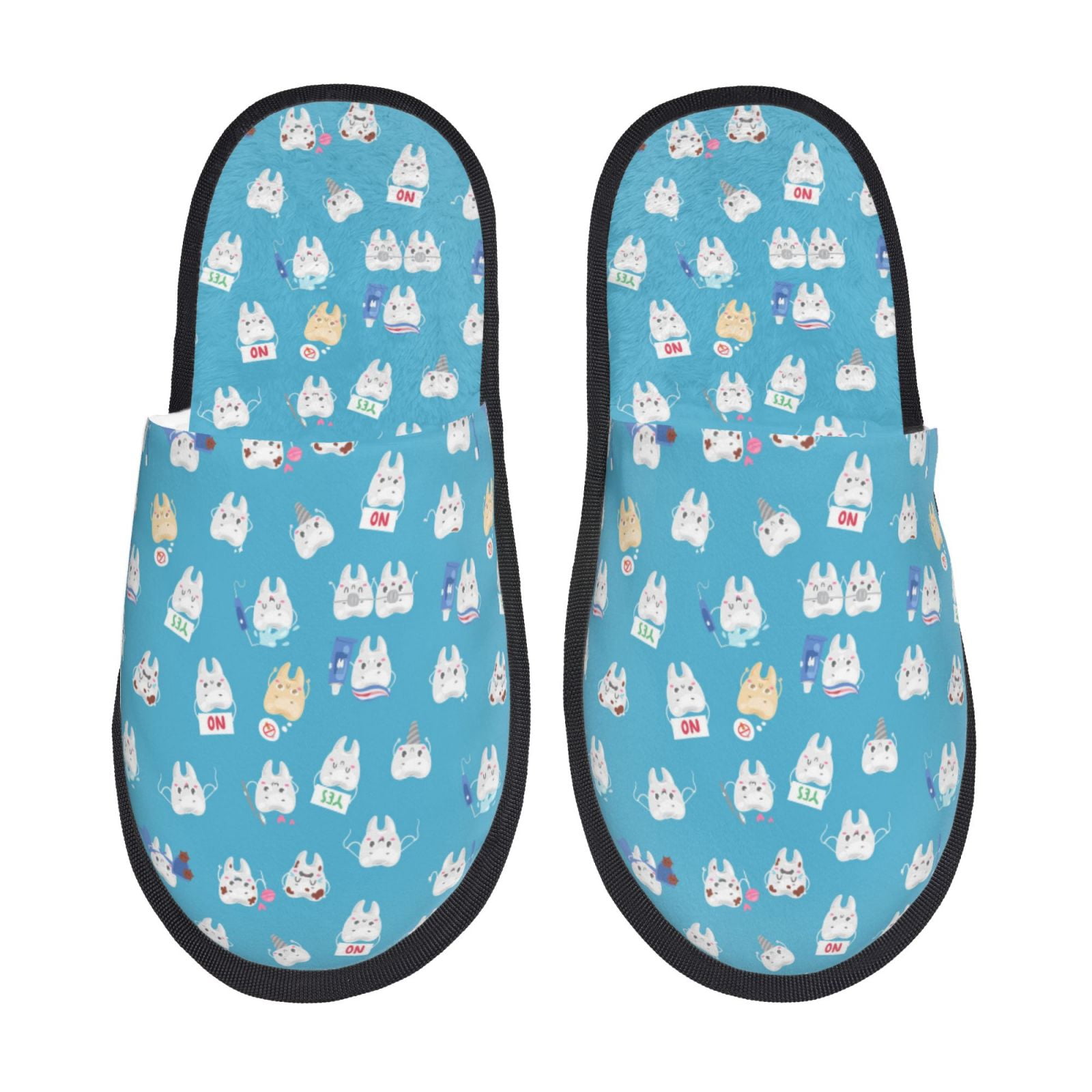 Goofa Healthy And Ill White Teeth Pattern Plush Furry Slippers for Men ...