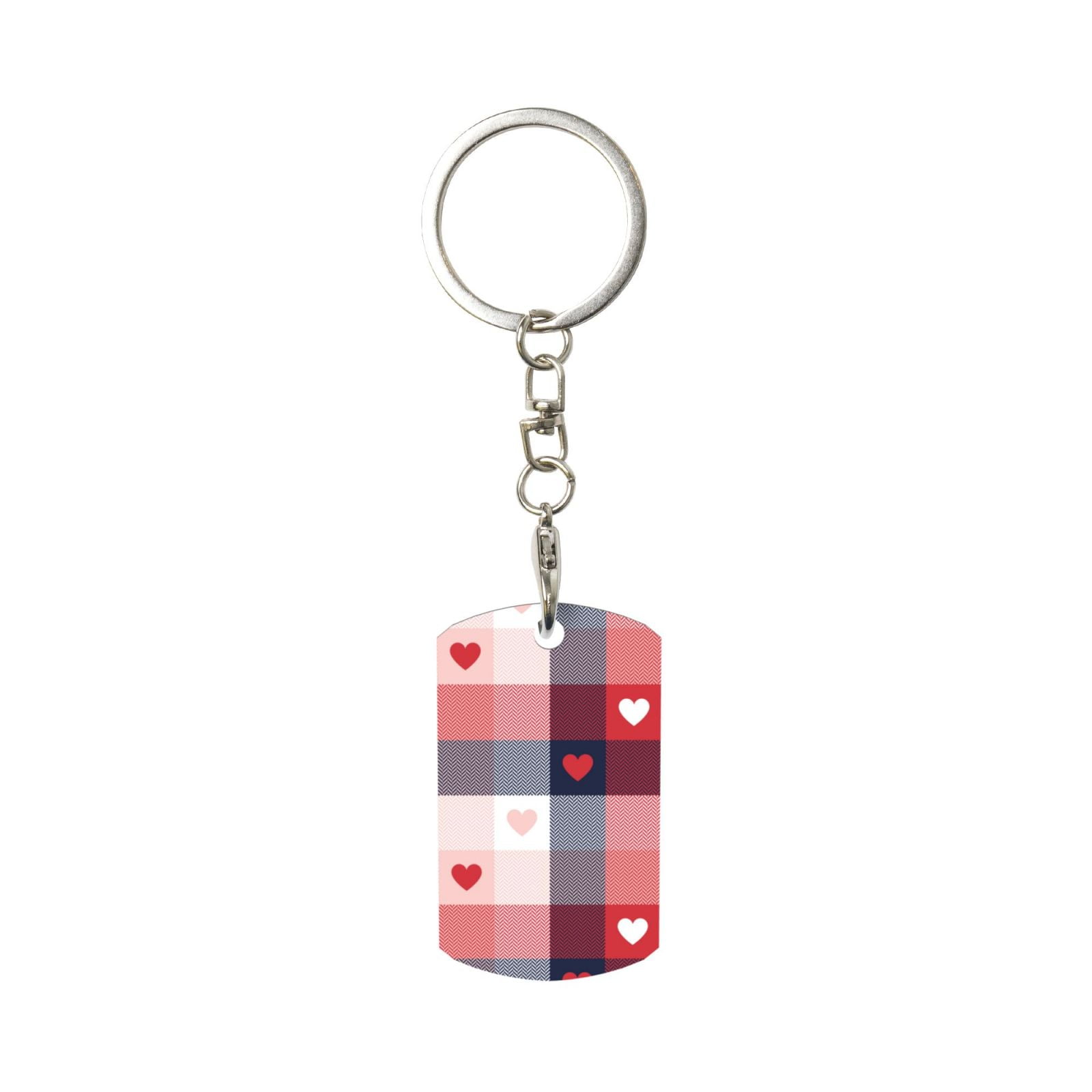 Goofa Heart Plaid Printed Rectangular Metal Keychain Bag Charm Floral ...