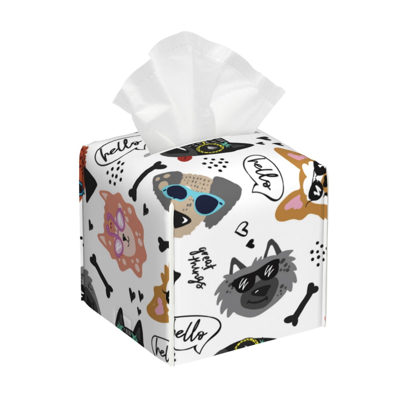 Goofa Hip Hop Dog Tissue Box Cover PVC Leather Tissue Holder Square ...