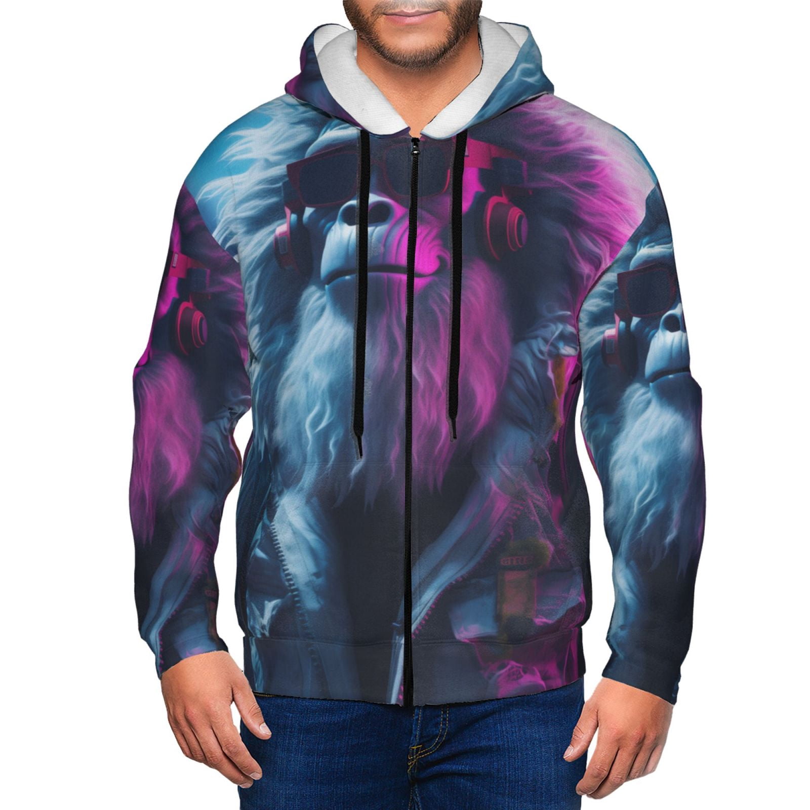 Goofa Hip-Hop Glasses Gorilla Pattern Mens Full-zip Hoodie, Zip-up ...