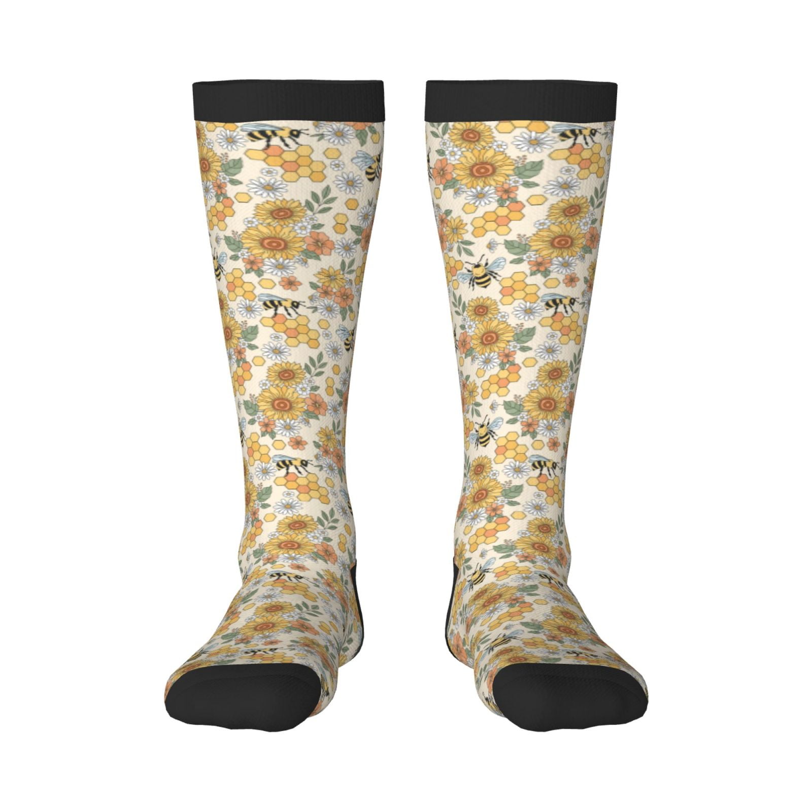 Goofa Hippie Bee Honeycomb Pattern Adult Stockings, Color-Block Knee ...