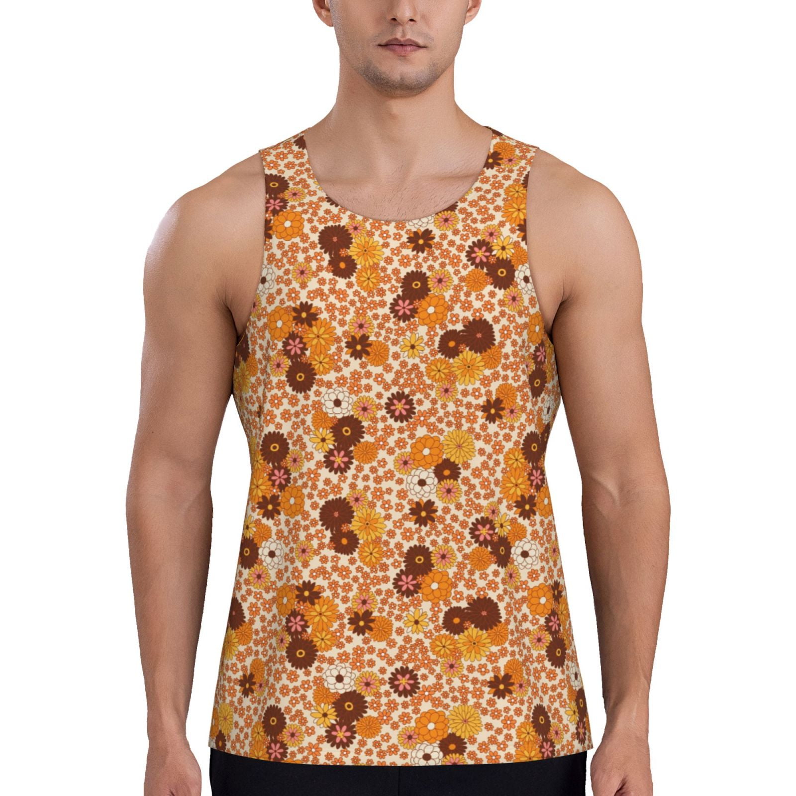 Goofa Hippie Ditsy Floral Pattern Men's Workout Tank Top Slim-Fit Tank ...