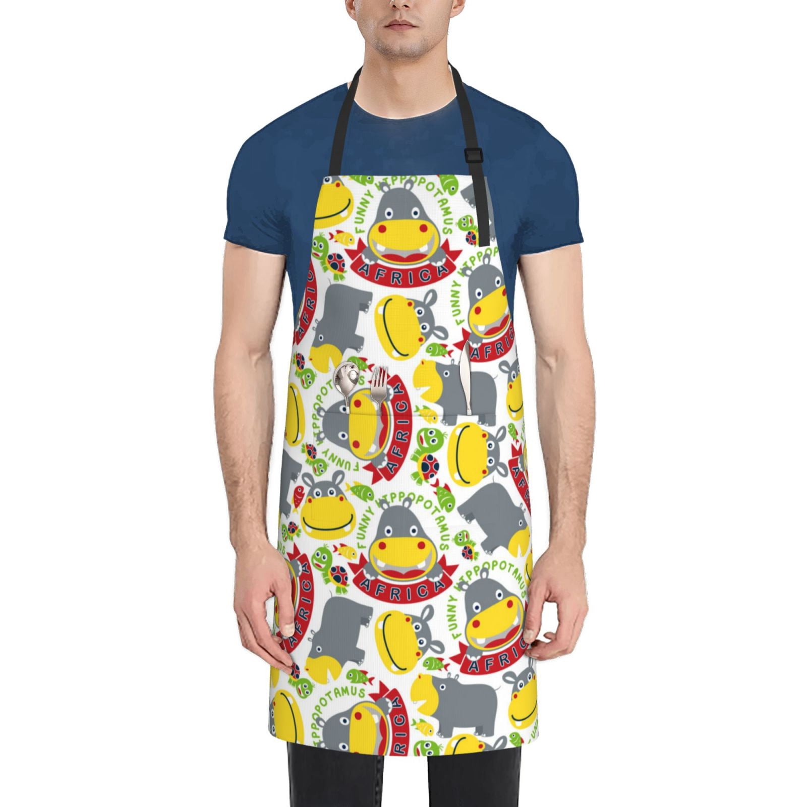 Goofa Hippopotamus Printed Waterproof Apron 33" Chef Aprons for Men ...