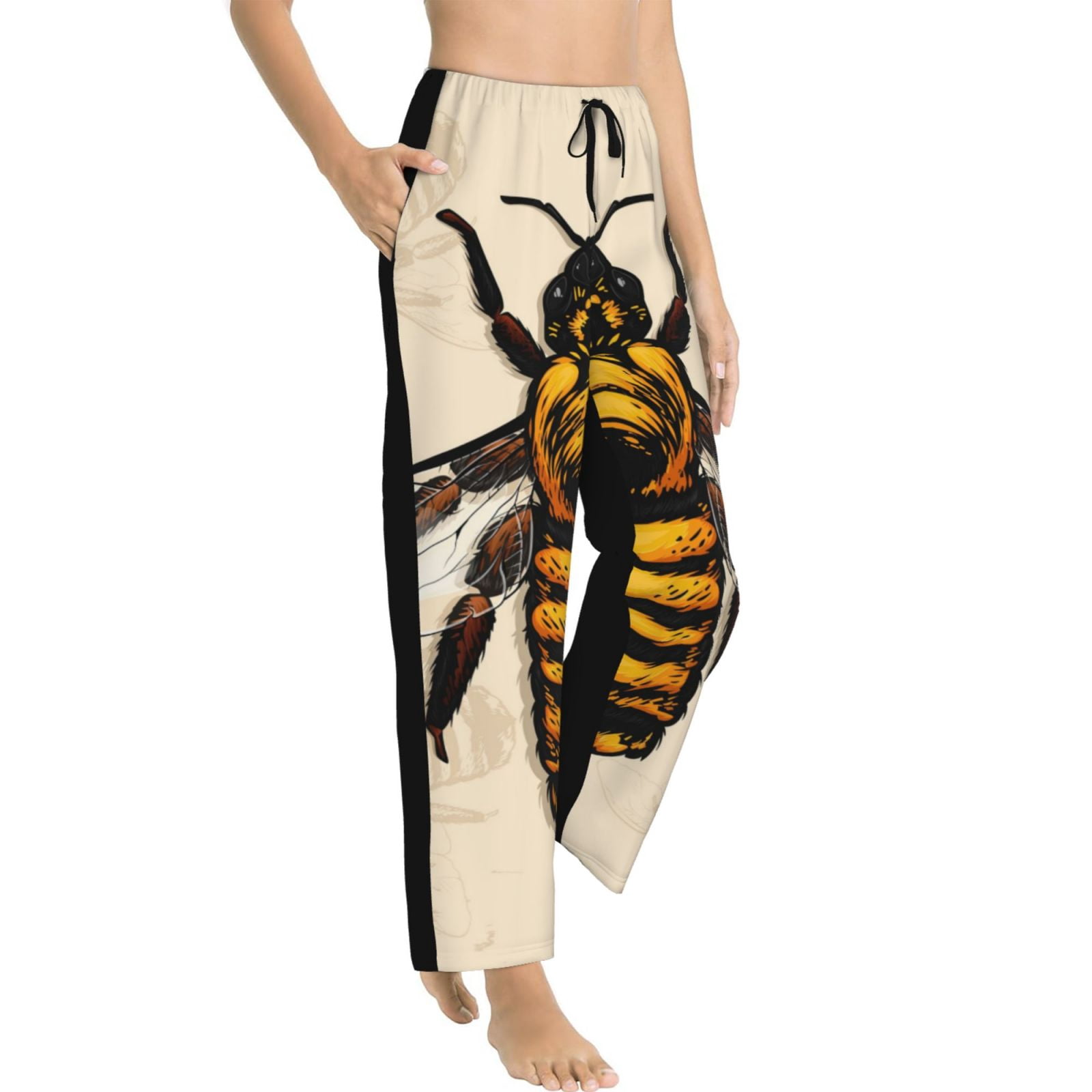 Goofa Honey Bee Printed Soft Pajama Pants for Women, Wide Leg Comfy ...