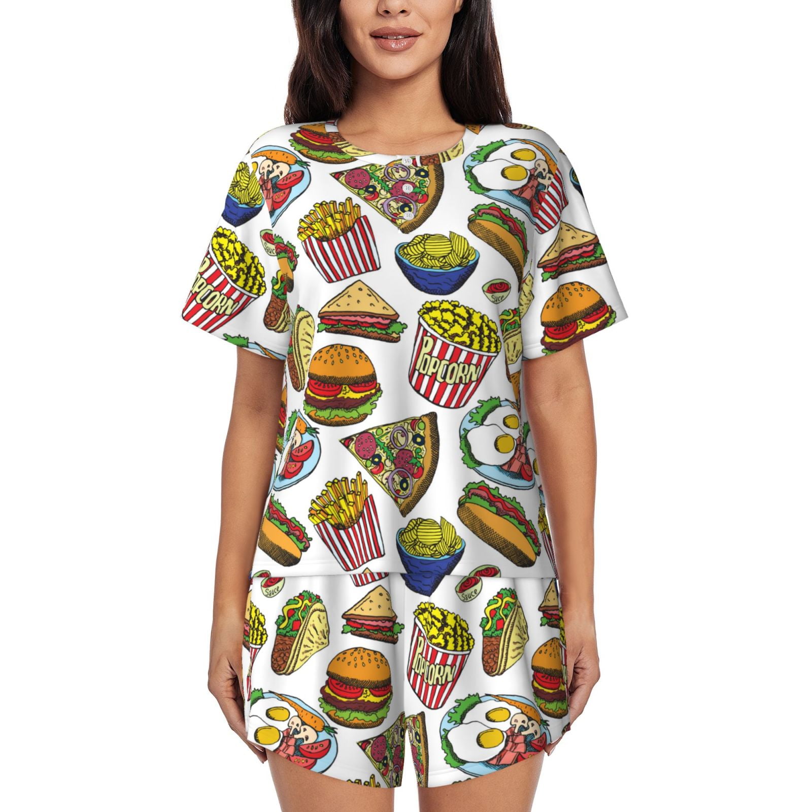 Goofa Hot Dog With One Sausage for Womens Cotton 2 Piece Pajamas Set ...
