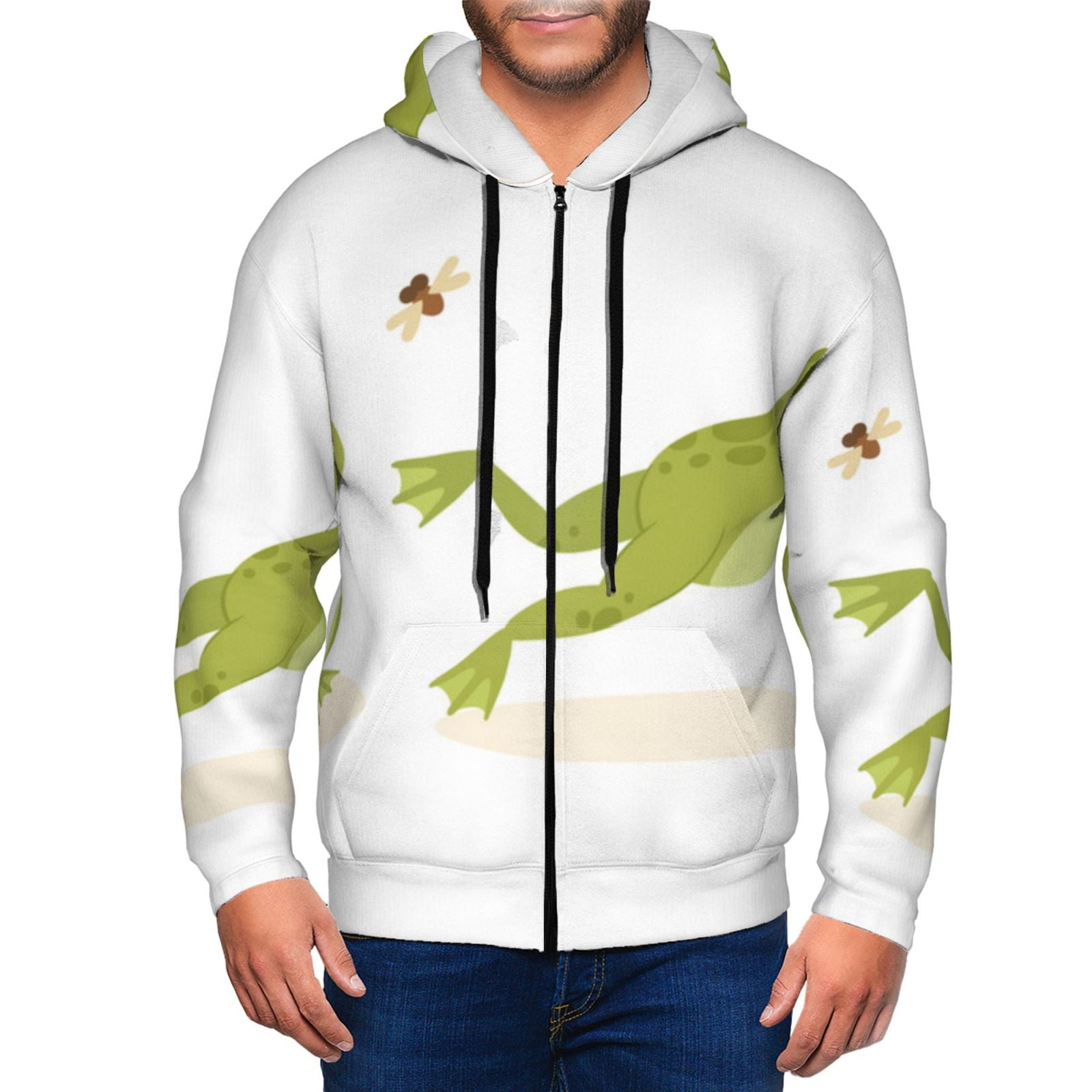 Goofa Hunting Frog Pattern Mens Full-zip Hoodie, Zip-up Pullover Hooded ...