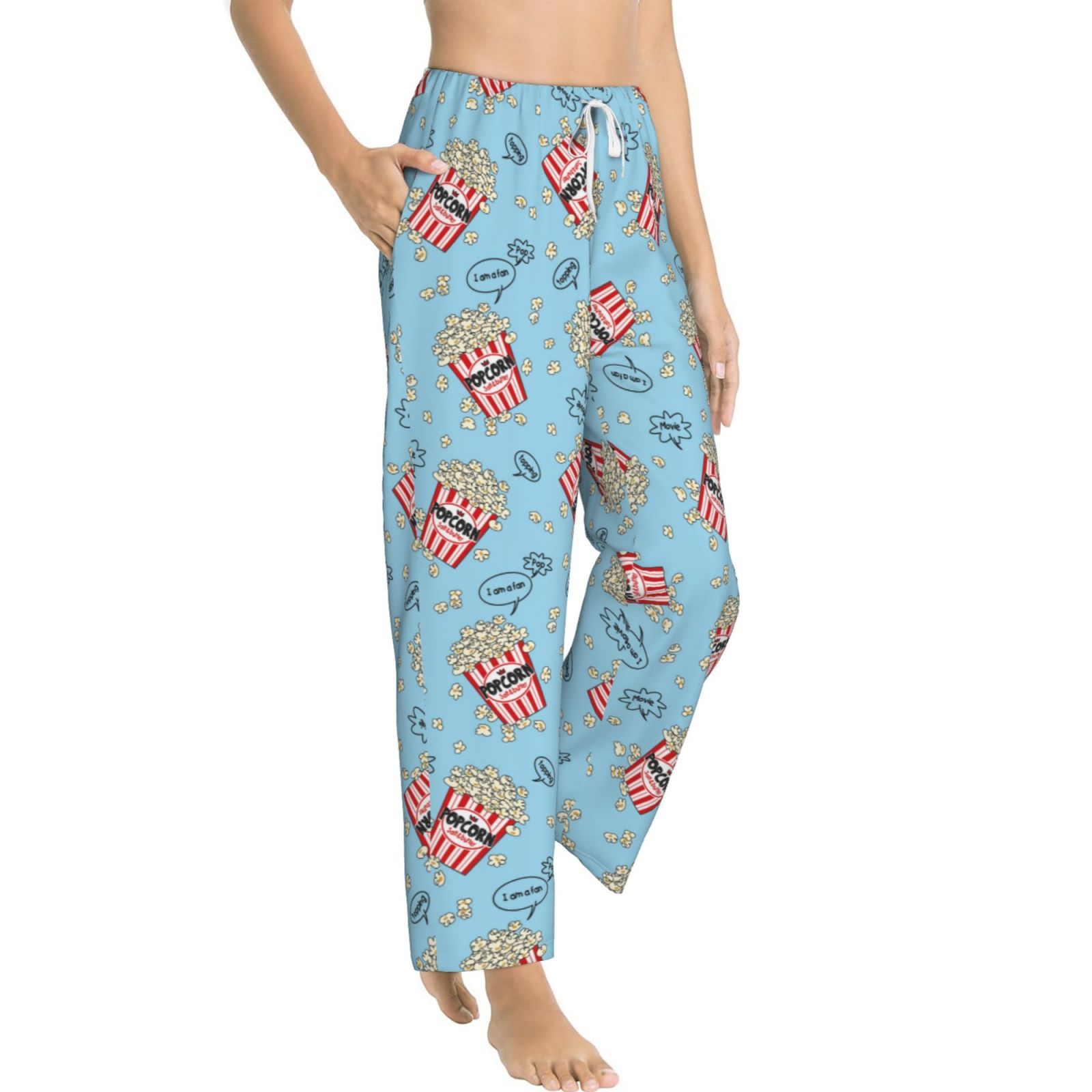 Goofa I Am A Fan Popcorn Printed Soft Pajama Pants for Women, Wide Leg ...