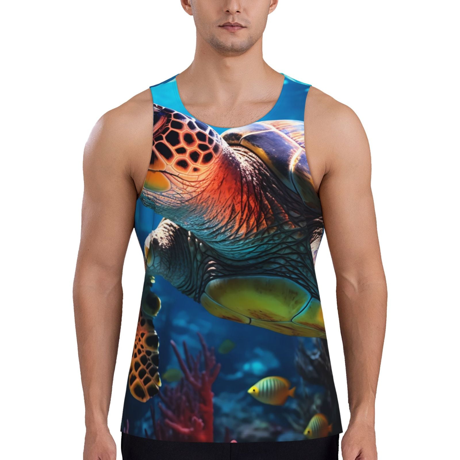 Goofa Ice Blue Ocean Sea Turtle Pattern Men's Workout Tank Top Slim-Fit ...
